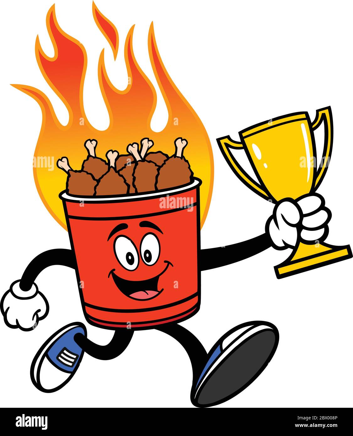 Hot Wing Bucket Mascot Running with Trophy- A Cartoon Illustration of a ...