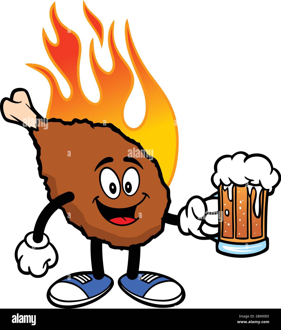 Hot Wing Mascot with Beer- A Cartoon Illustration of a Hot Wing Mascot ...