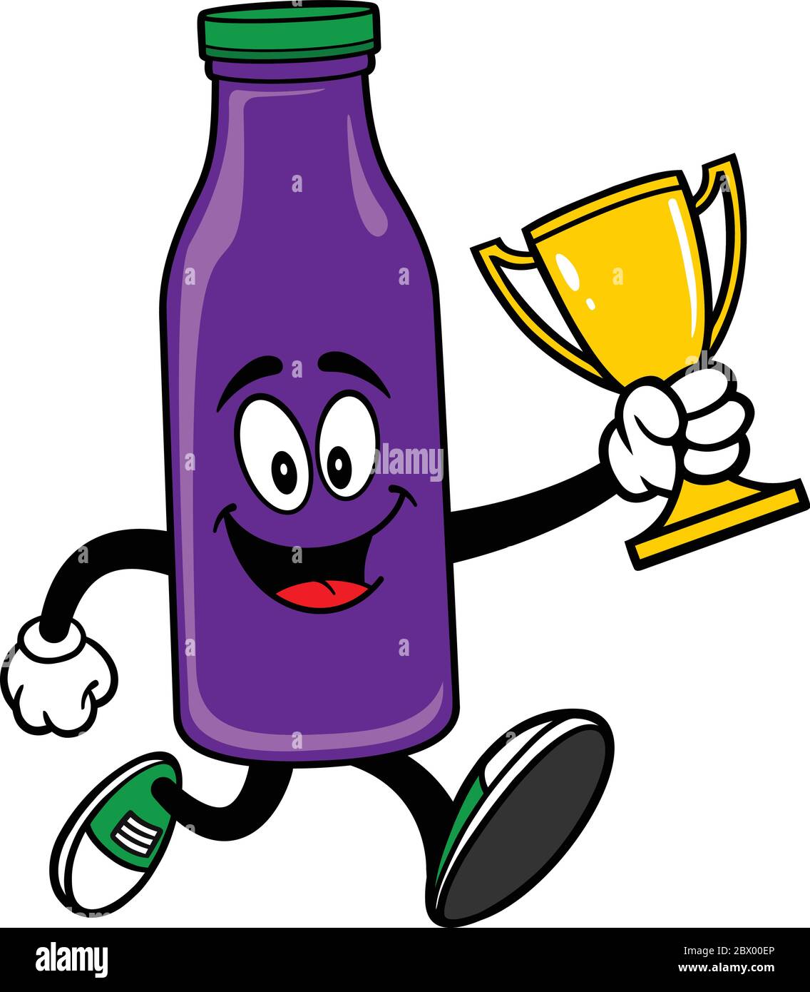 Grape Juice Mascot Running with a Trophy- A Cartoon Illustration of a ...