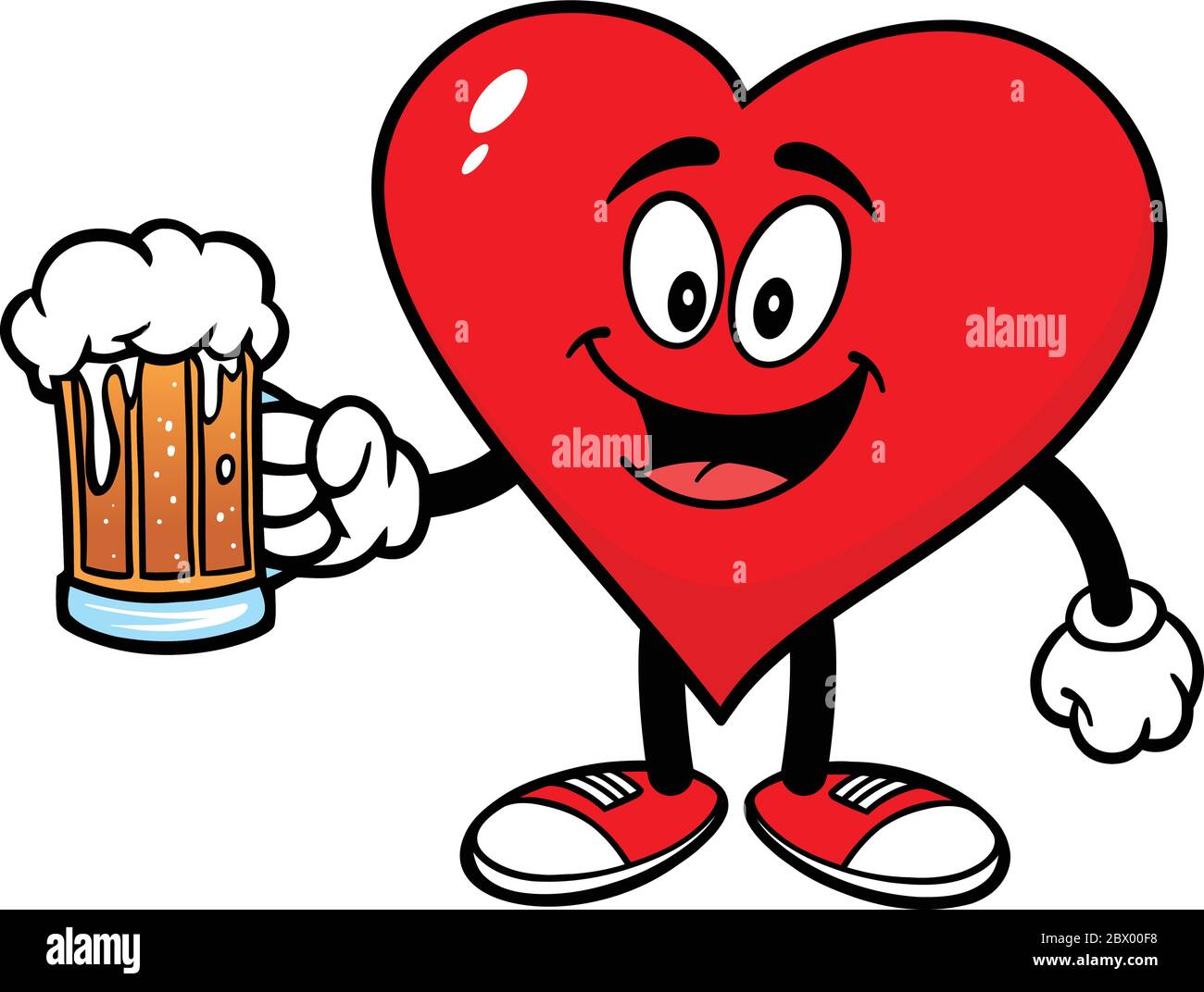 Heart Mascot with Beer - A cartoon illustration of a Heart Mascot with ...