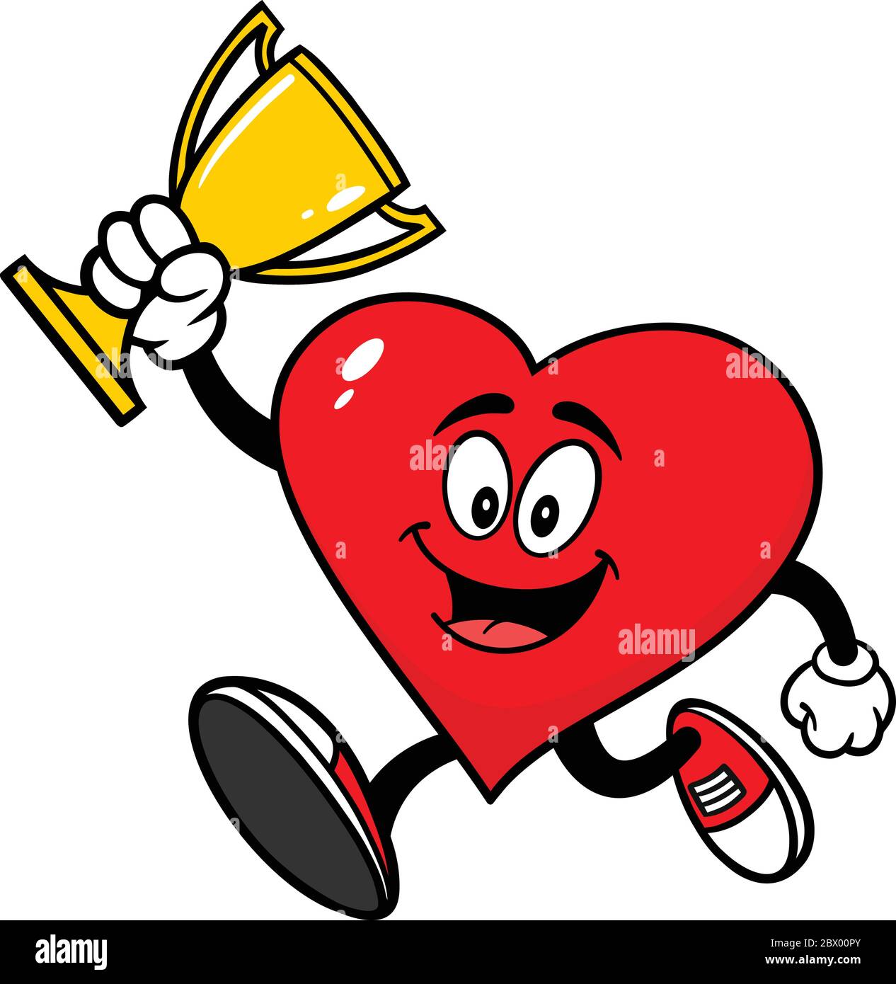 Heart Mascot Running with Trophy - A cartoon illustration of a Heart ...