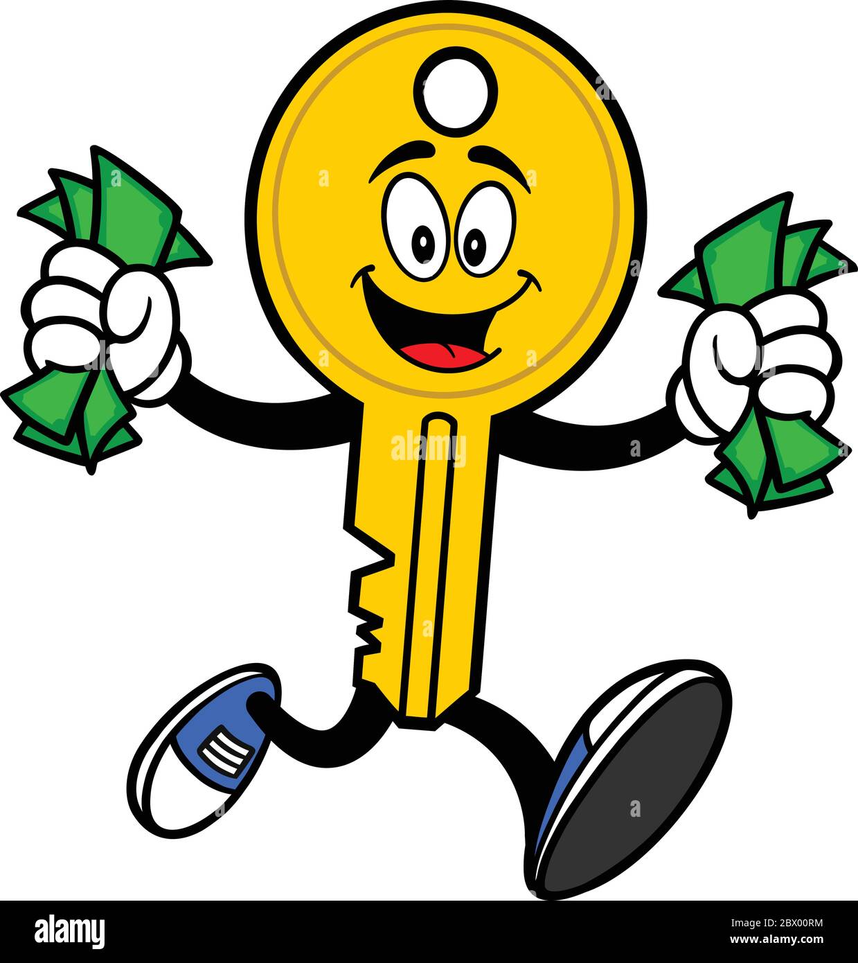 Key Mascot Running with Money- A Cartoon Illustration of a Key Mascot ...