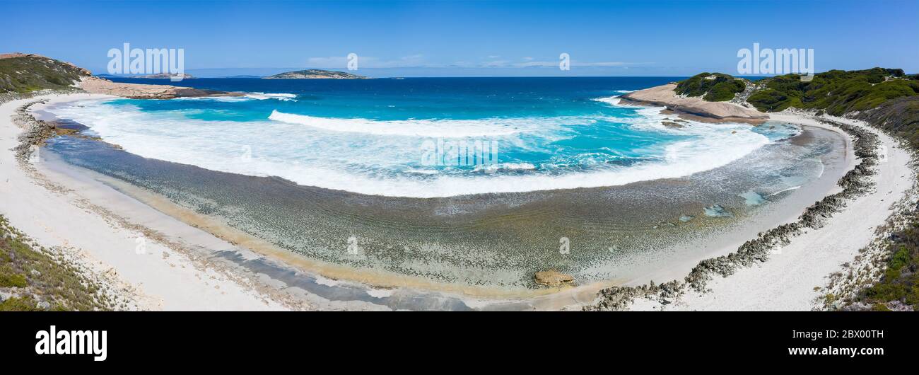 Aerial panoramic view of Salmon beach which is located in Esperance ...