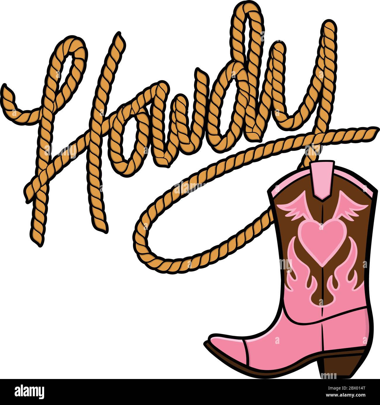 Howdy Cowgirl Rope and Boot- An Illustration of a Howdy Cowgirl Rope ...