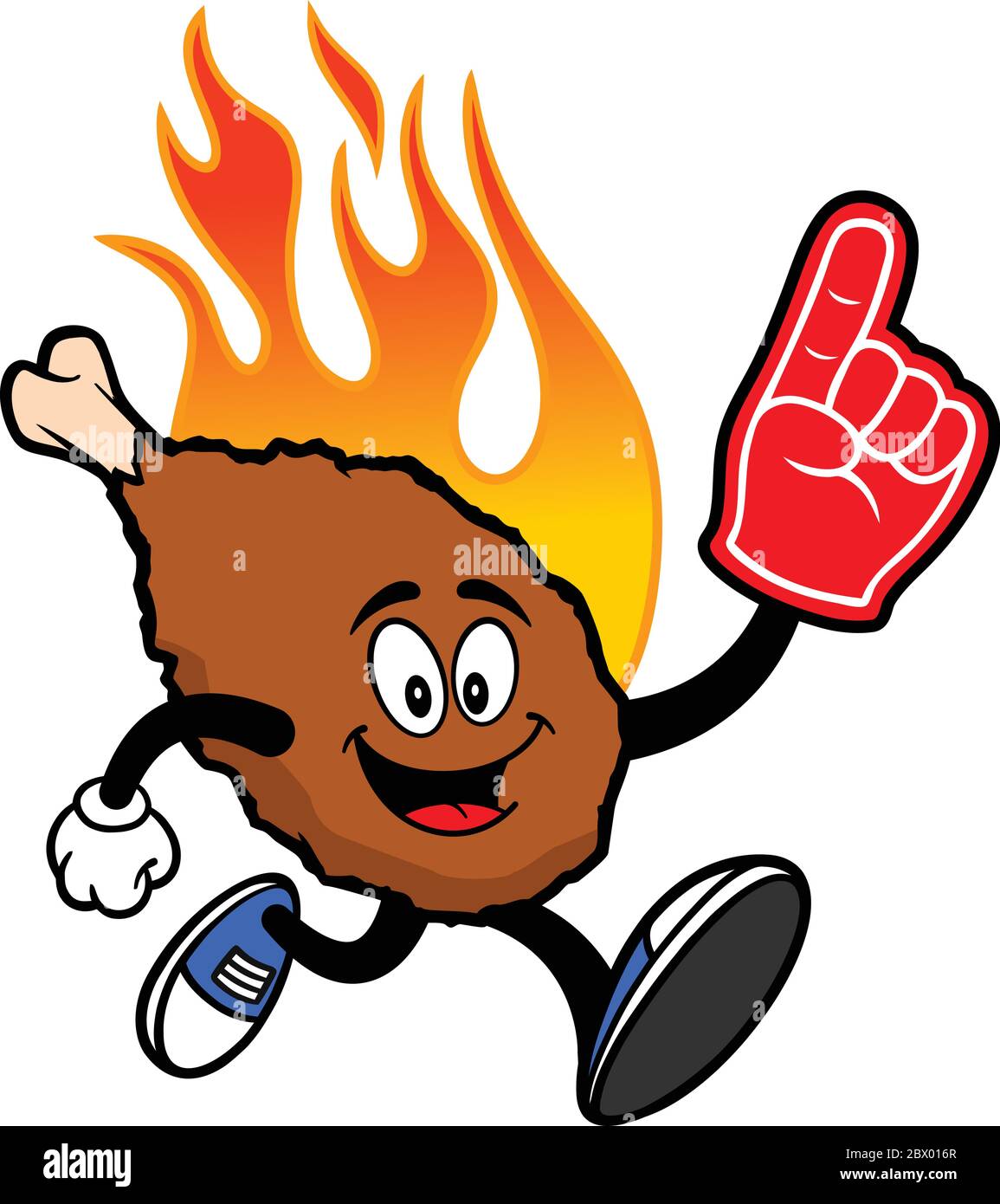Hot Wing Mascot Running with Foam Finger- A Cartoon Illustration of a ...