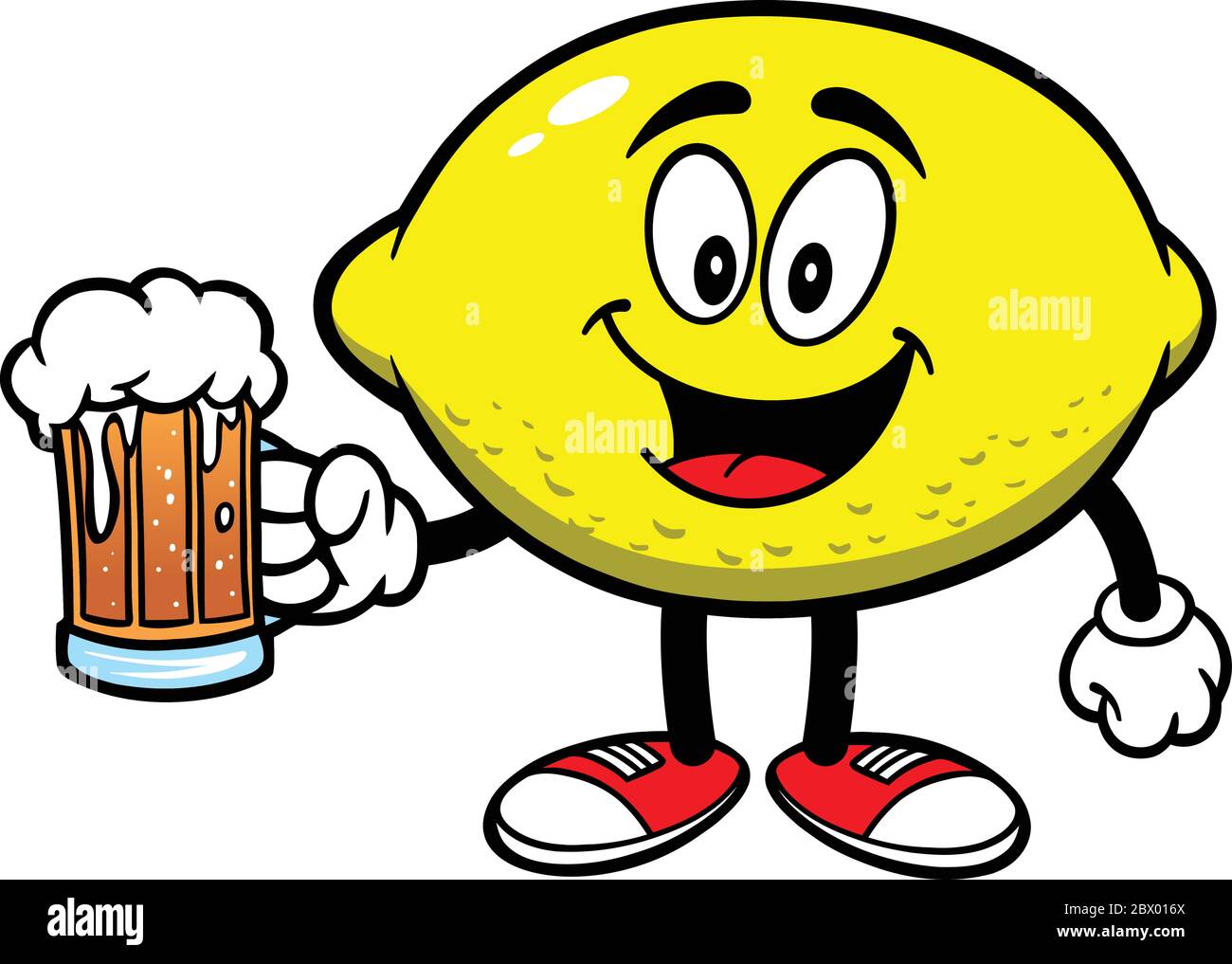 Lemon Mascot with Beer - A cartoon illustration of a Lemon Mascot with ...
