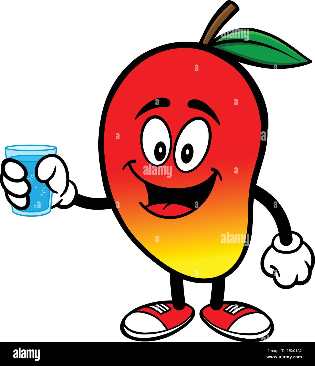 Mango with Water- A Cartoon Illustration of a Mango with a Glass of ...