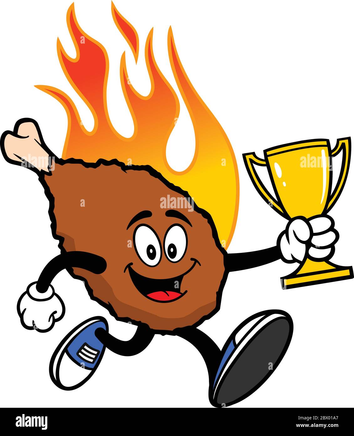 Hot Wing Mascot Running with Trophy- A Cartoon Illustration of a Hot ...