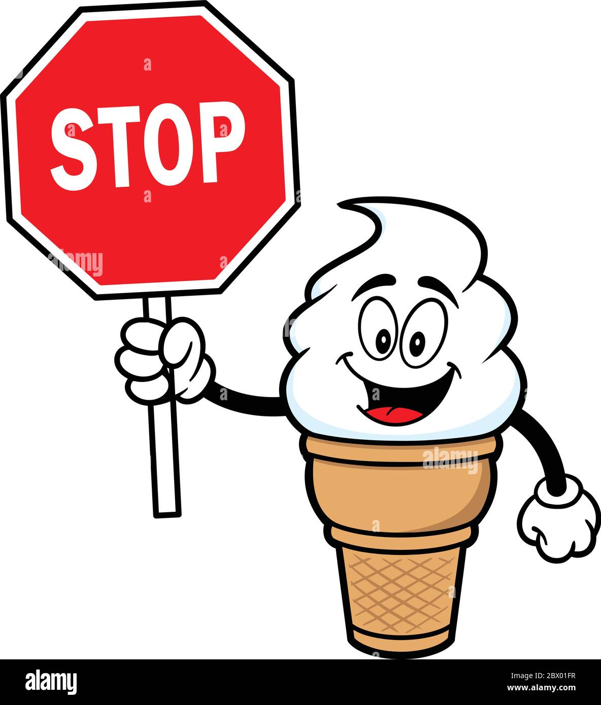 Ice Cream Mascot with Stop Sign - A cartoon illustration of an Ice ...