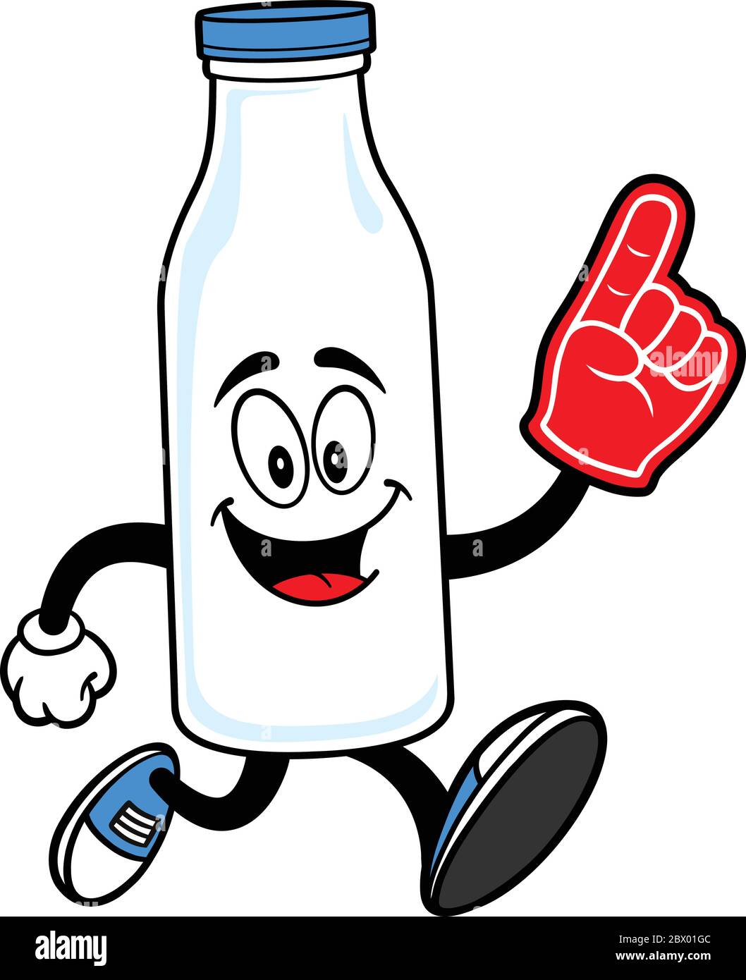 Milk Mascot Running with Foam Finger - A cartoon illustration of a Milk ...