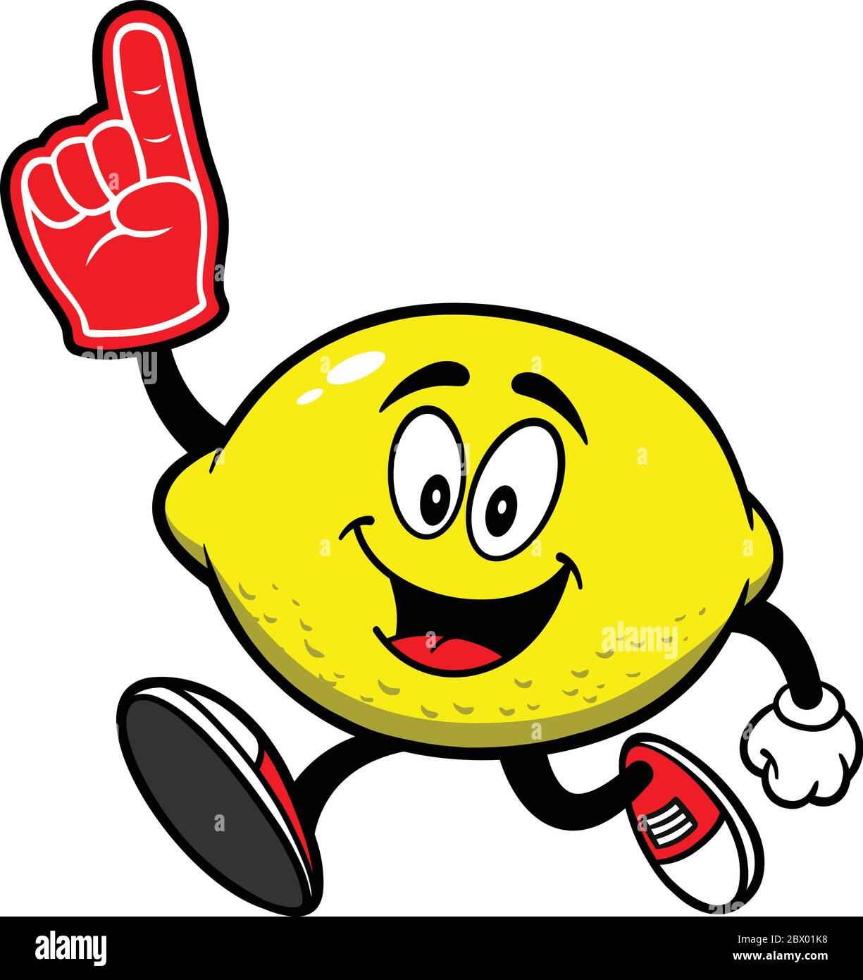 Lemon Mascot Running with Foam Finger - A cartoon illustration of a ...