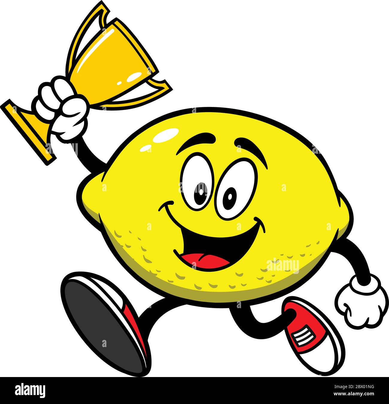Lemon Mascot Running with Trophy - A cartoon illustration of a Lemon ...