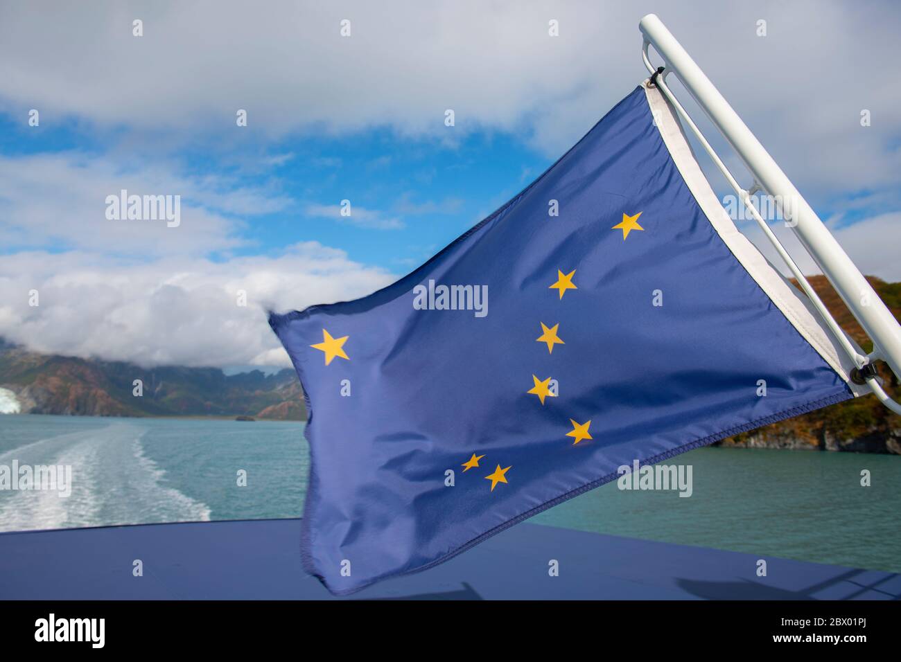 Flag of Alaska with the Big Dipper and Polaris on a boat in Aialik Bay ...