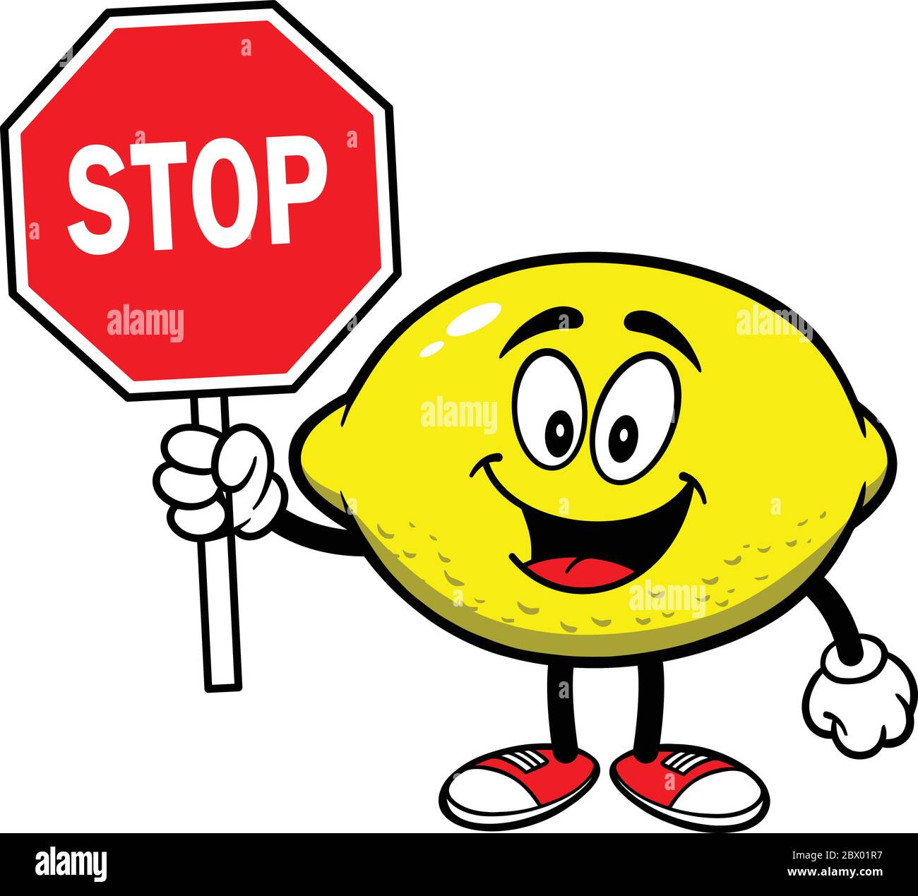 Lemon Mascot with Stop Sign - A cartoon illustration of a Lemon Mascot ...