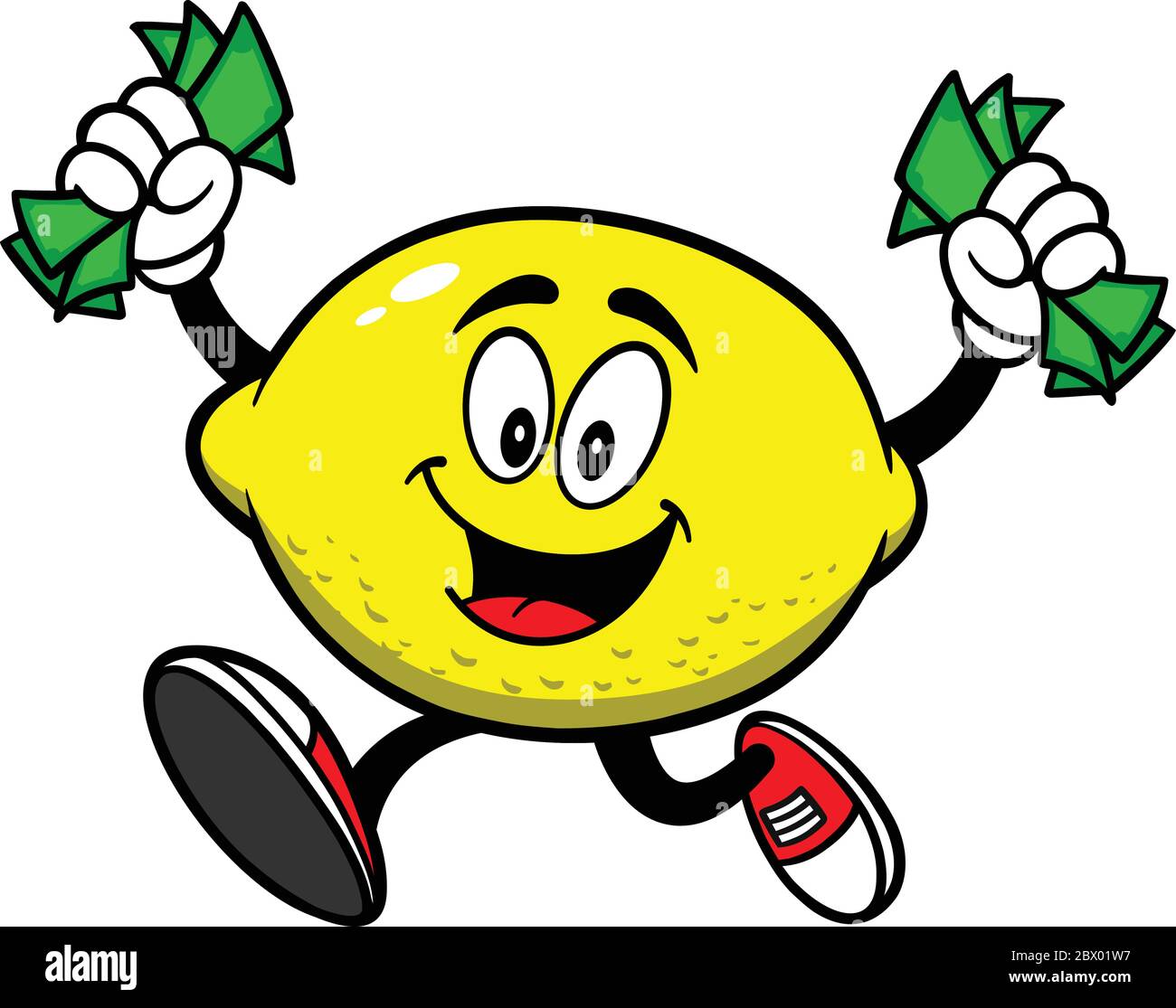 Lemon Mascot Running with Money - A cartoon illustration of a Lemon ...