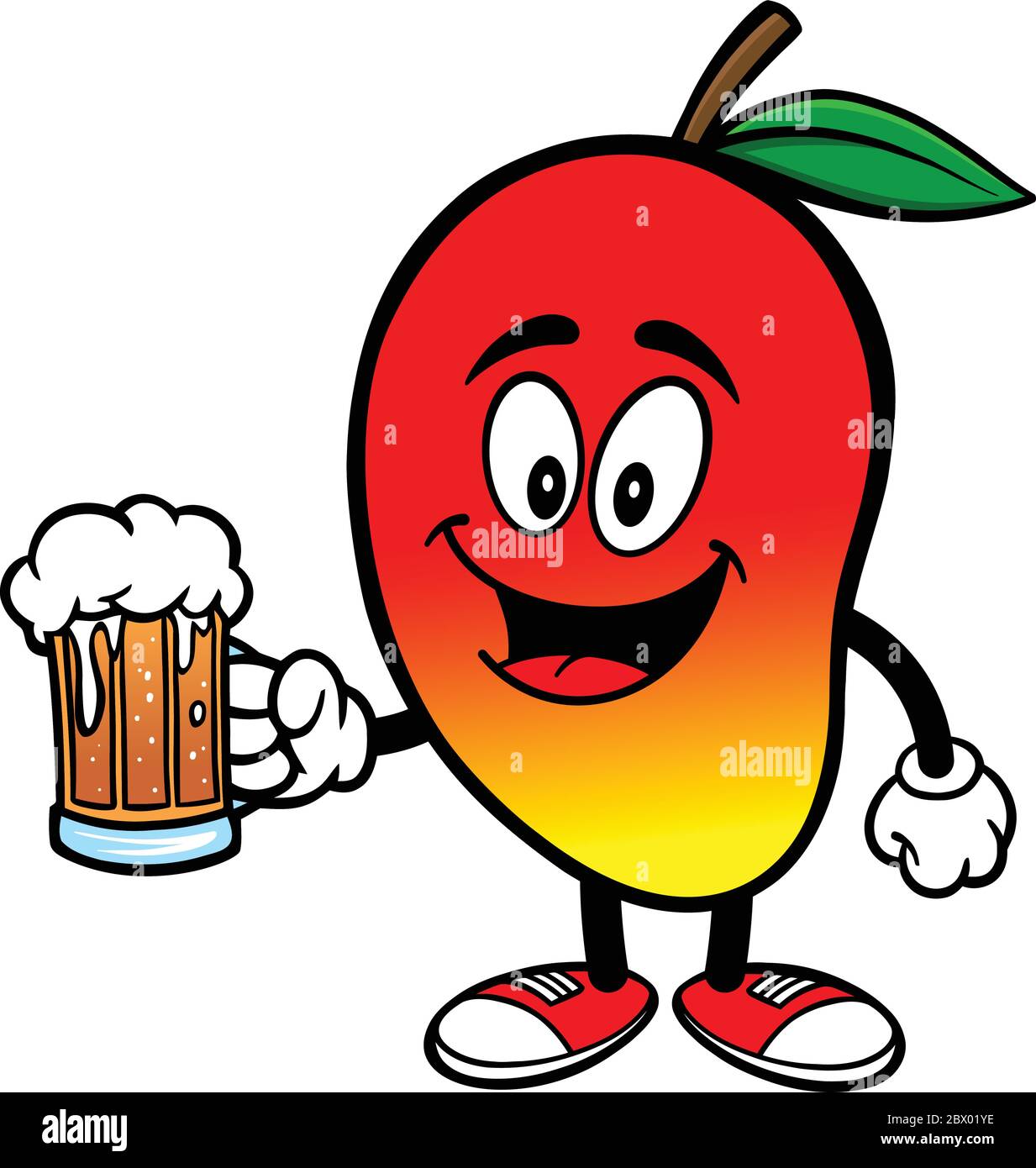 Mango with Beer- A Cartoon Illustration of a Mango with a Beer Stock ...