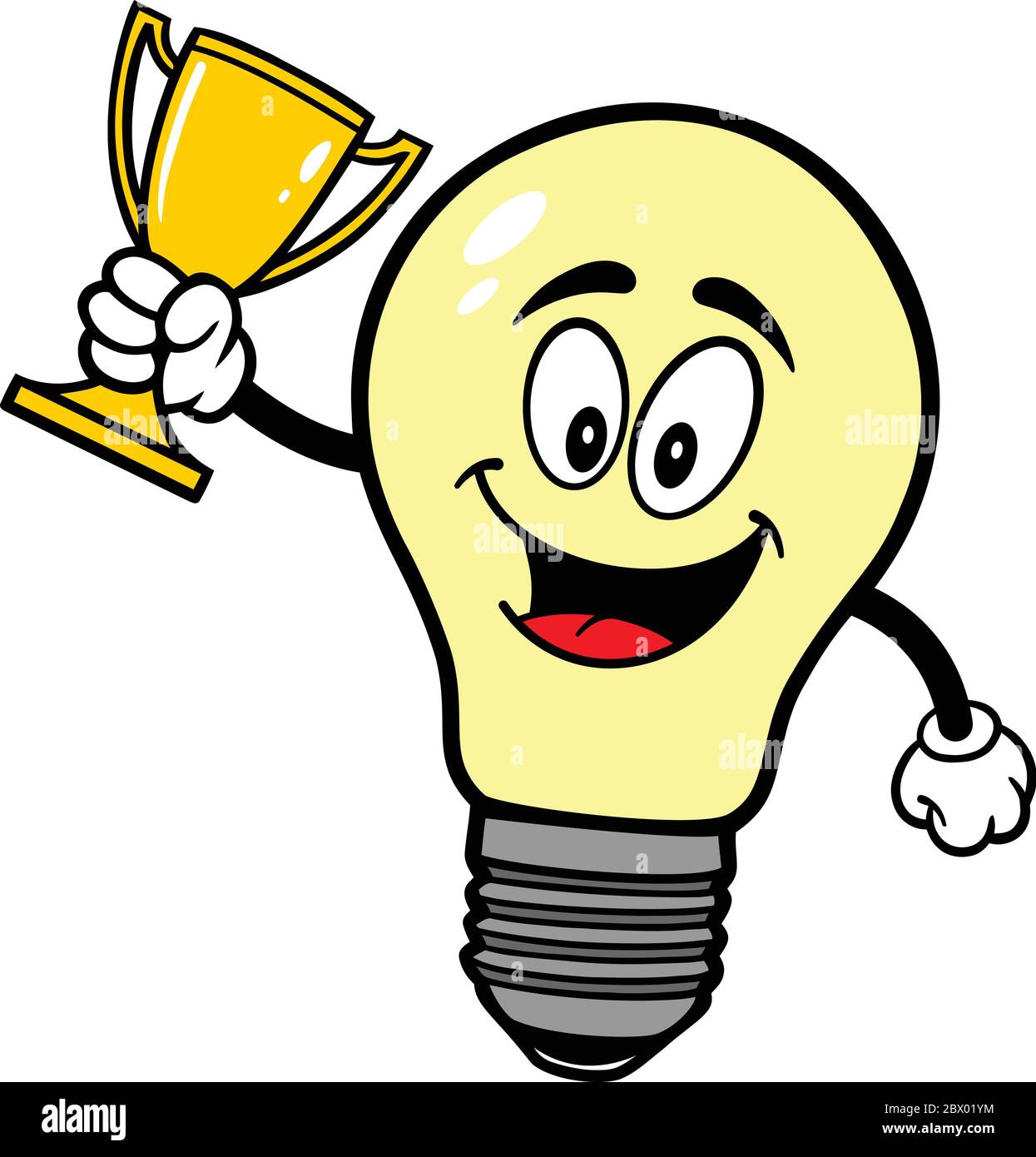 Light Bulb with Trophy- A Cartoon Illustration of a Light Bulb with a ...