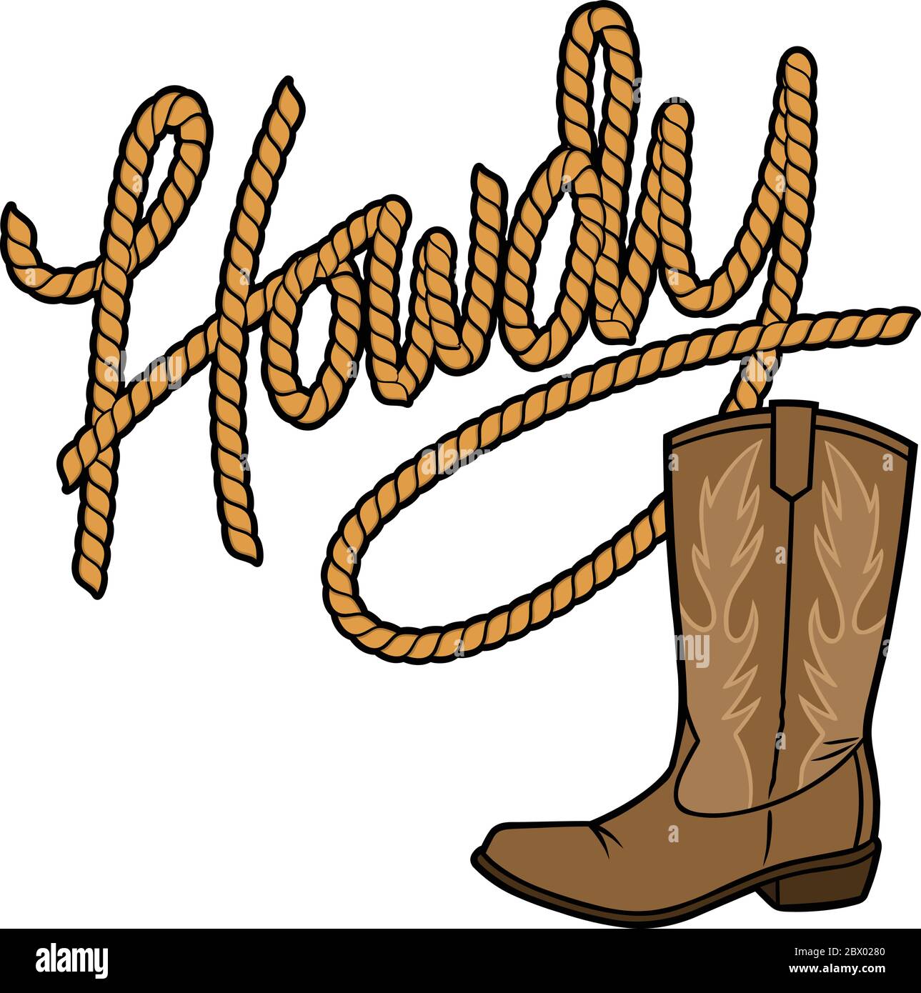 Howdy Cowboy Rope and Boot- An Illustration of a Howdy Cowboy Rope and ...