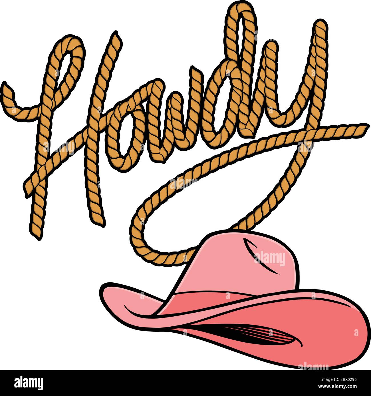 Howdy Cowgirl Rope and Hat- An Illustration of a Howdy Cowgirl Rope and ...