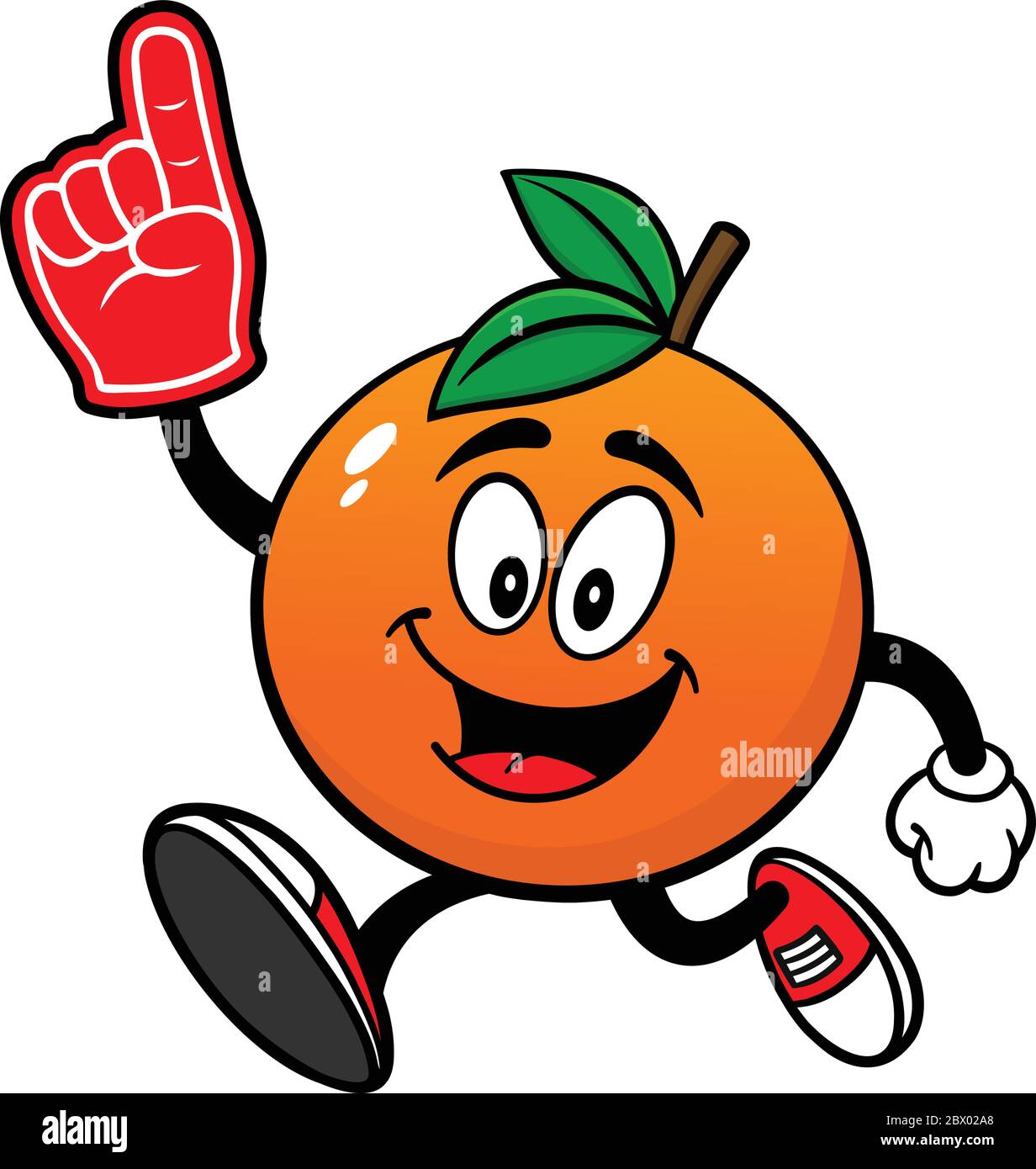 Orange Mascot Running with Foam Finger - A cartoon illustration of an ...