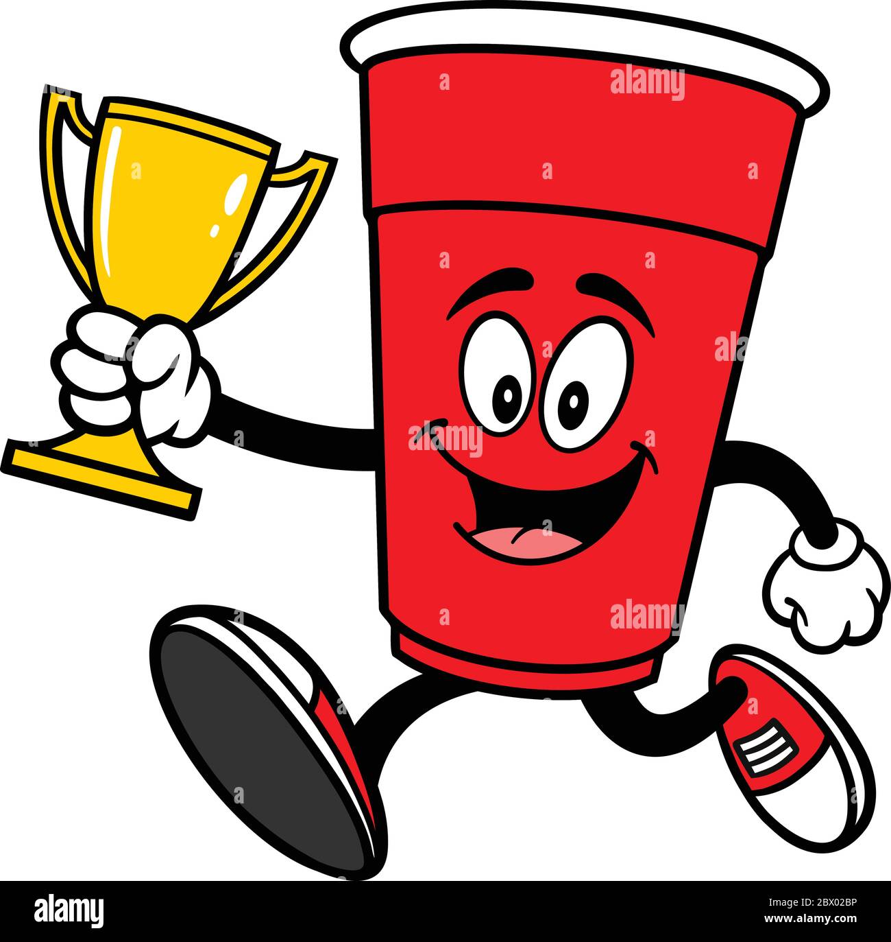Party Cup Mascot Running with Trophy - A cartoon illustration of a ...