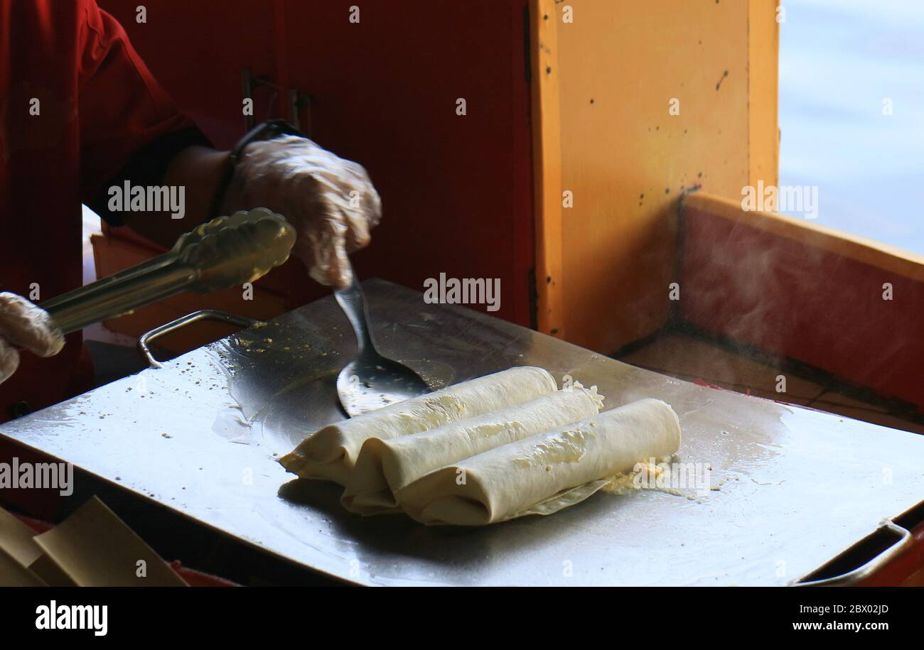 Cooking kebab, Turkish cuisine. Kebab consists of bread stuffed with ...