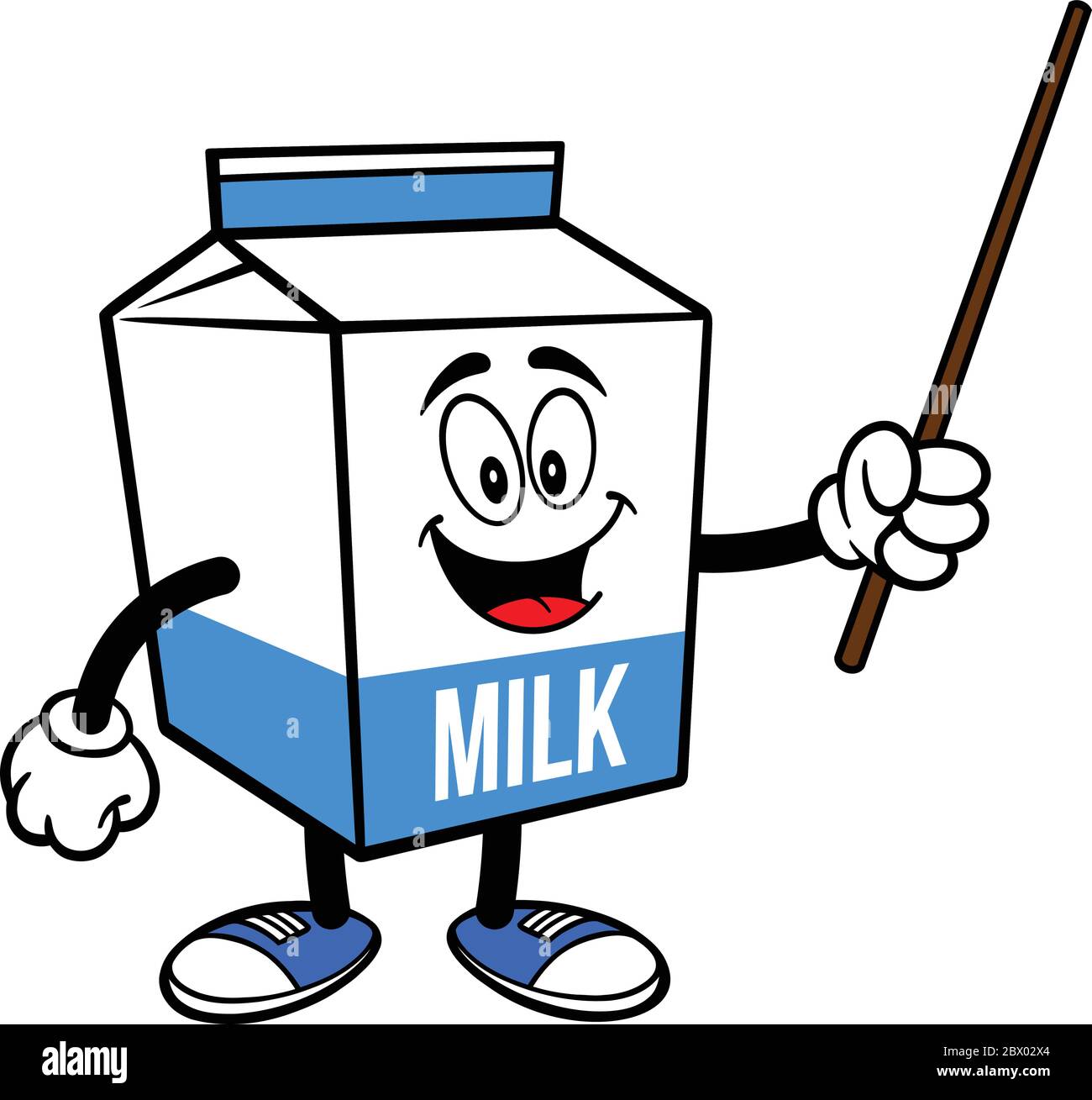 Milk Carton Mascot with a Pointer Stick - A cartoon illustration of a ...