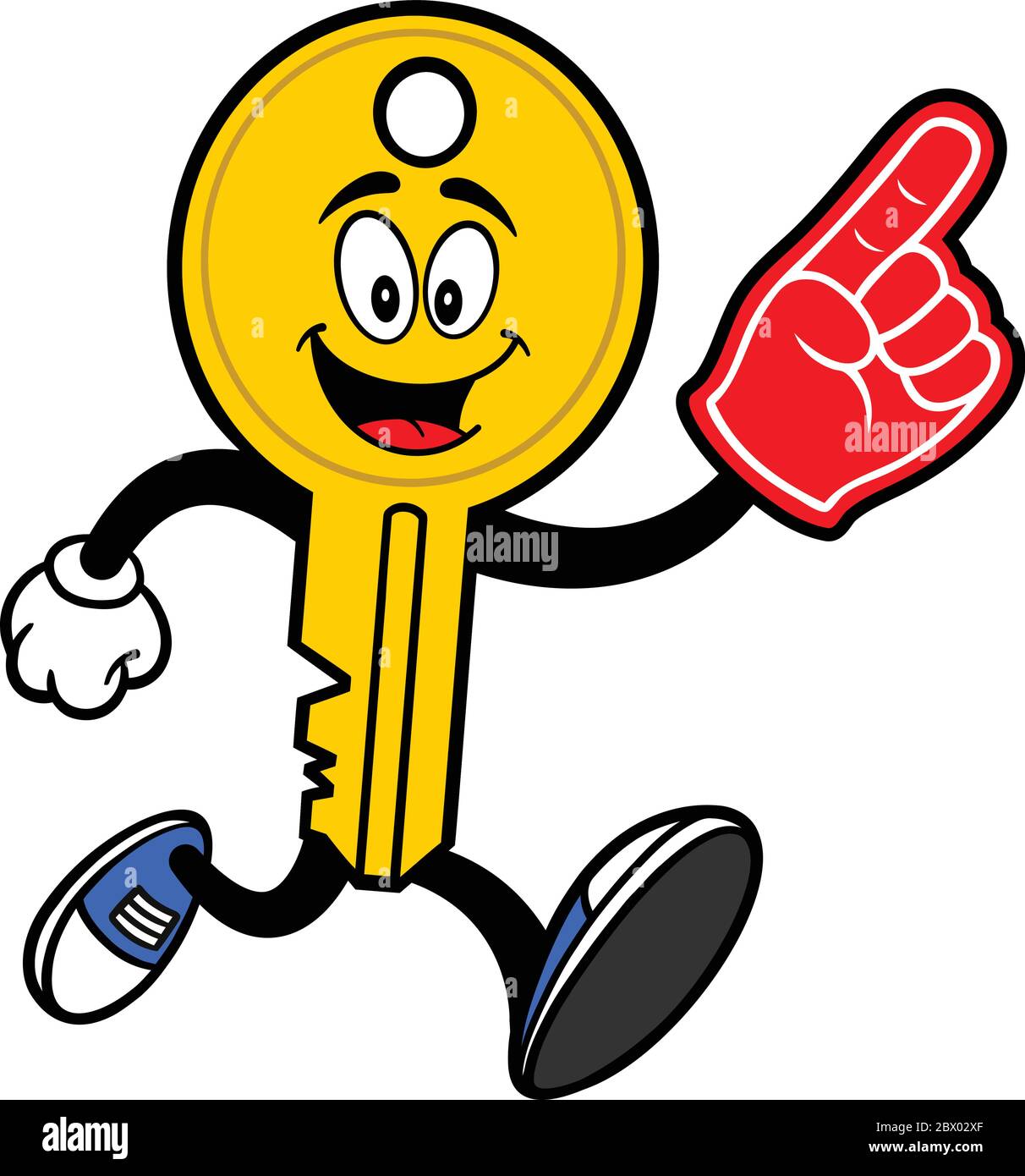 Key Mascot Running with Foam Hand- A Cartoon Illustration of a Key ...