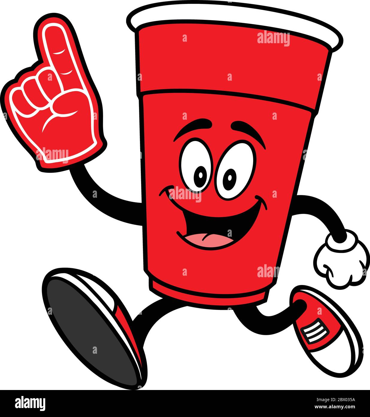 Party Cup Mascot Running with Foam Finger - A cartoon illustration of a ...