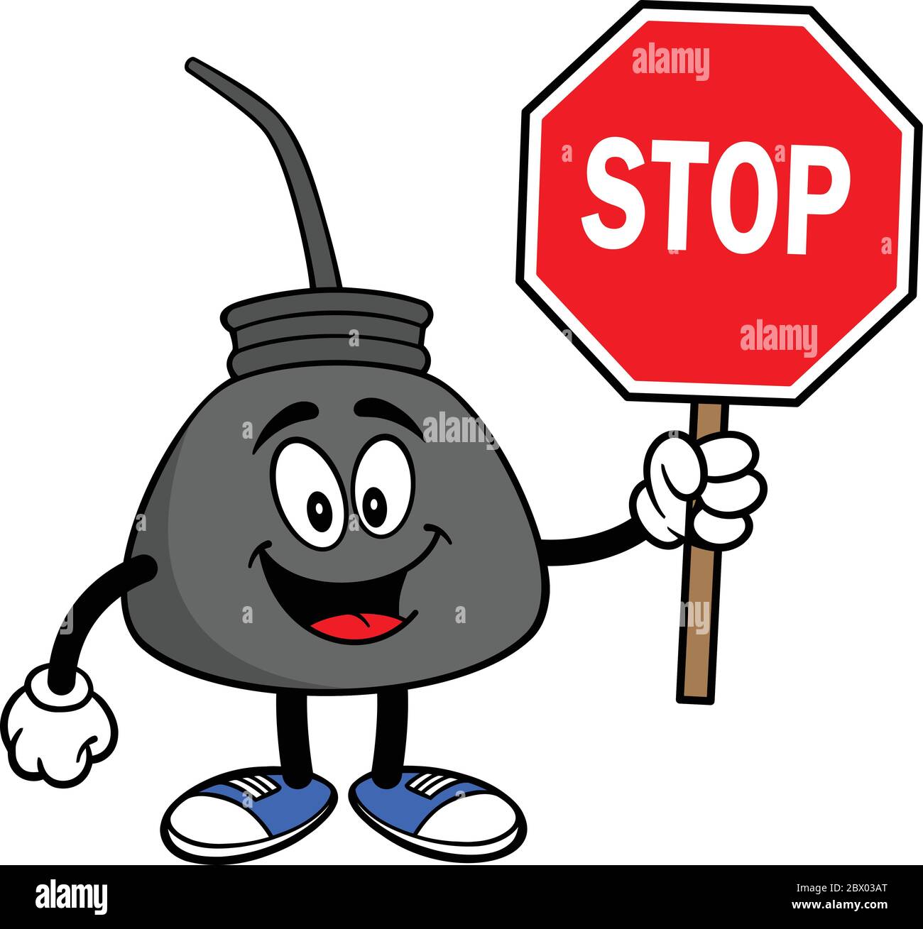 Oil Can with Stop Sign- A Cartoon Illustration of an Oil Can with a ...
