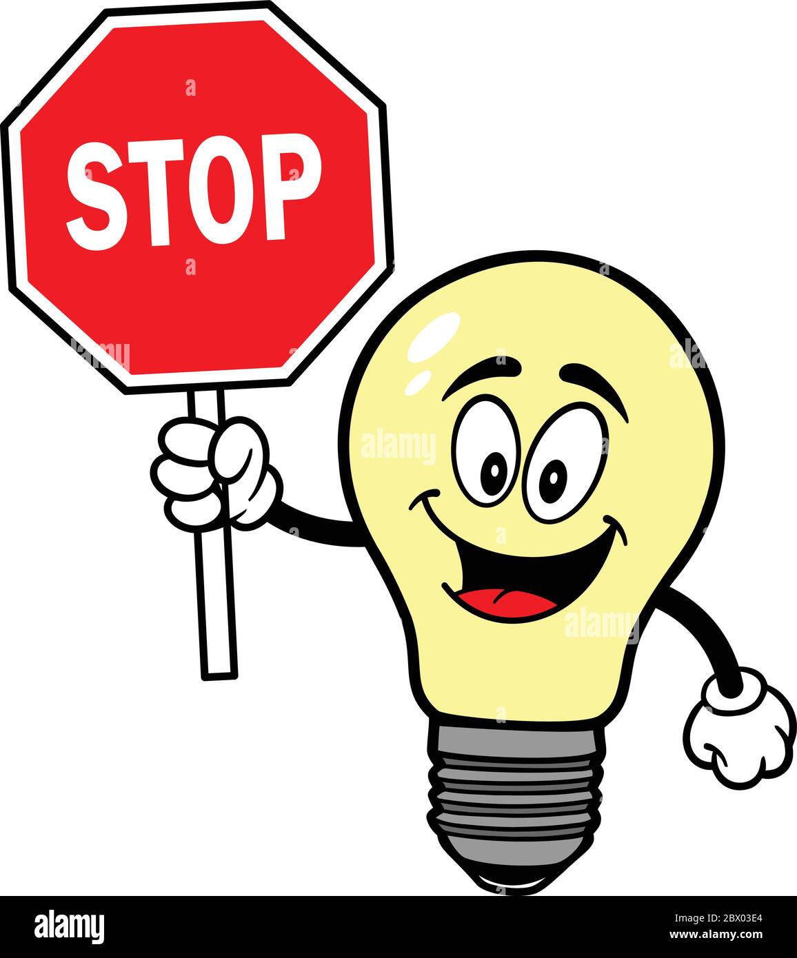 Light Bulb with Stop Sign- A Cartoon Illustration of a Light Bulb with ...