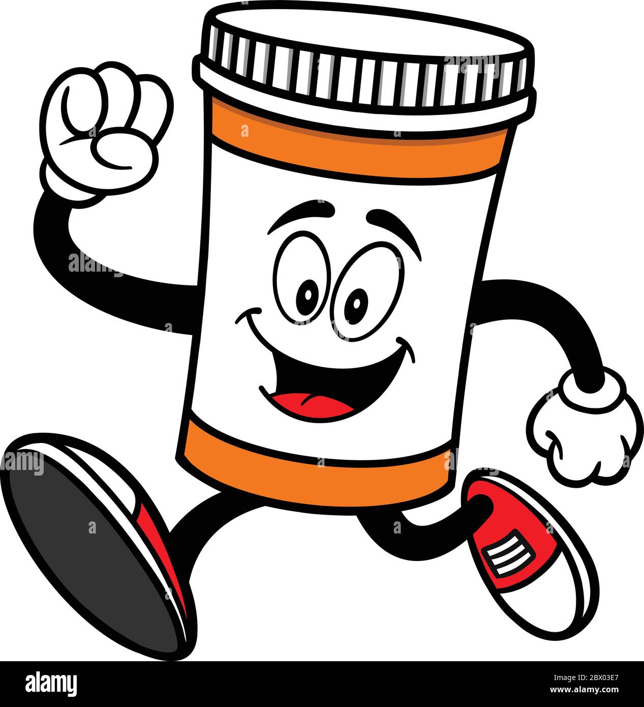 Pill Bottle Run- A Cartoon Illustration of a Pill Bottle Running Stock ...
