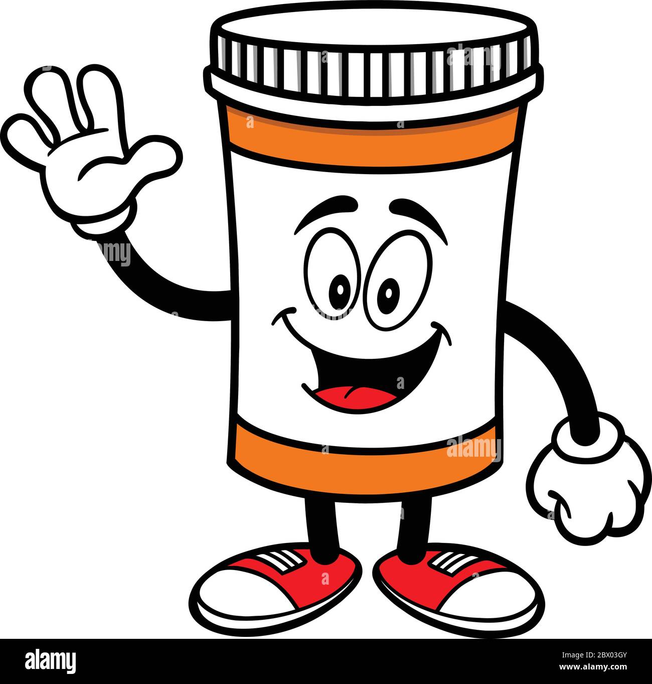 Pill Bottle Waving- A Cartoon Illustration of a Pill Bottle Waving ...