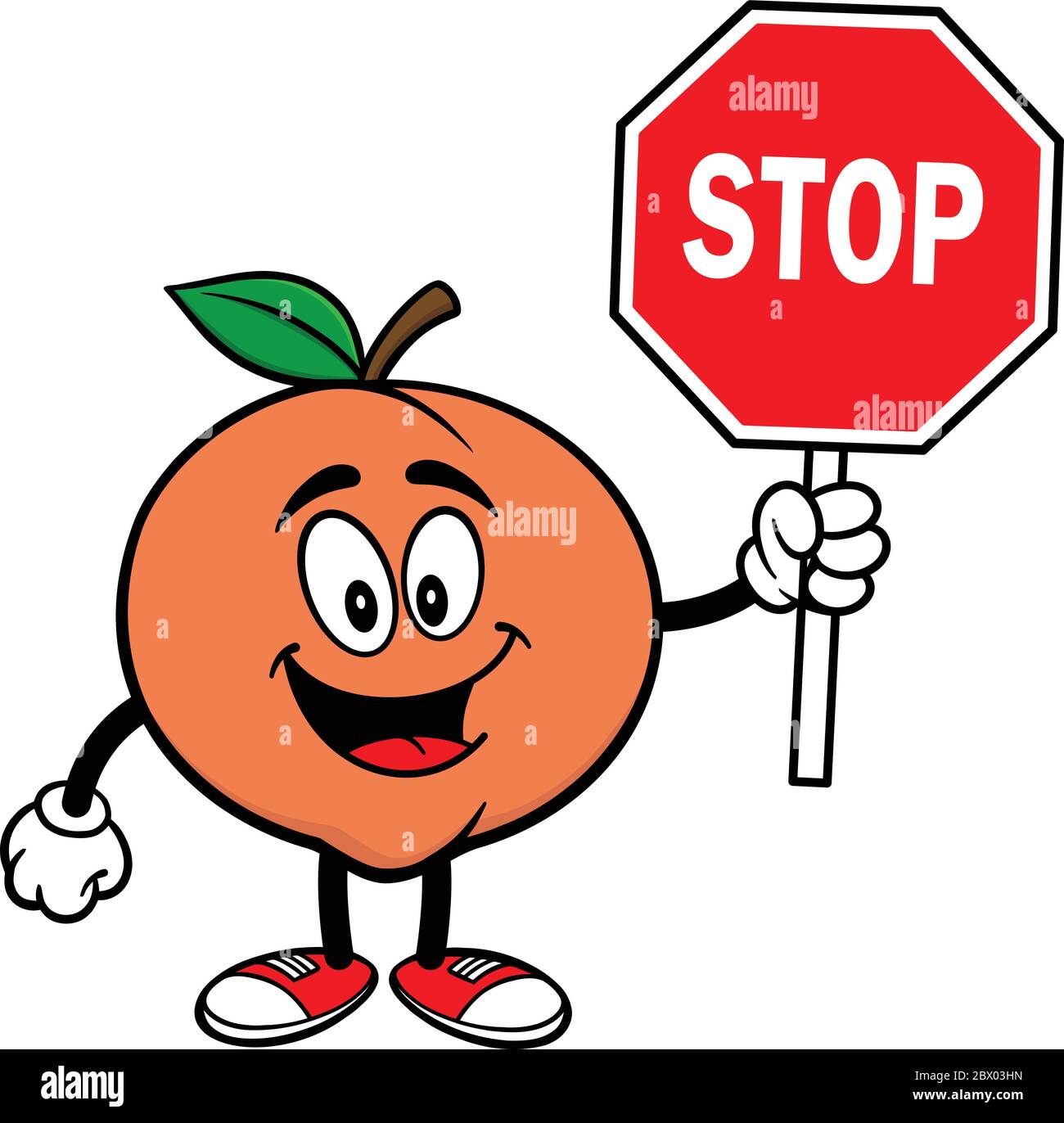 Peach Mascot with Stop Sign - A cartoon illustration of a Peach Mascot ...