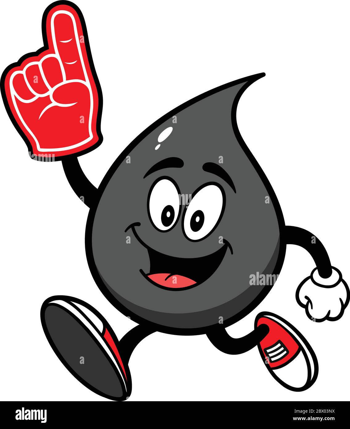 Oil Drop Running with Foam Finger- A Cartoon Illustration of an Oil ...