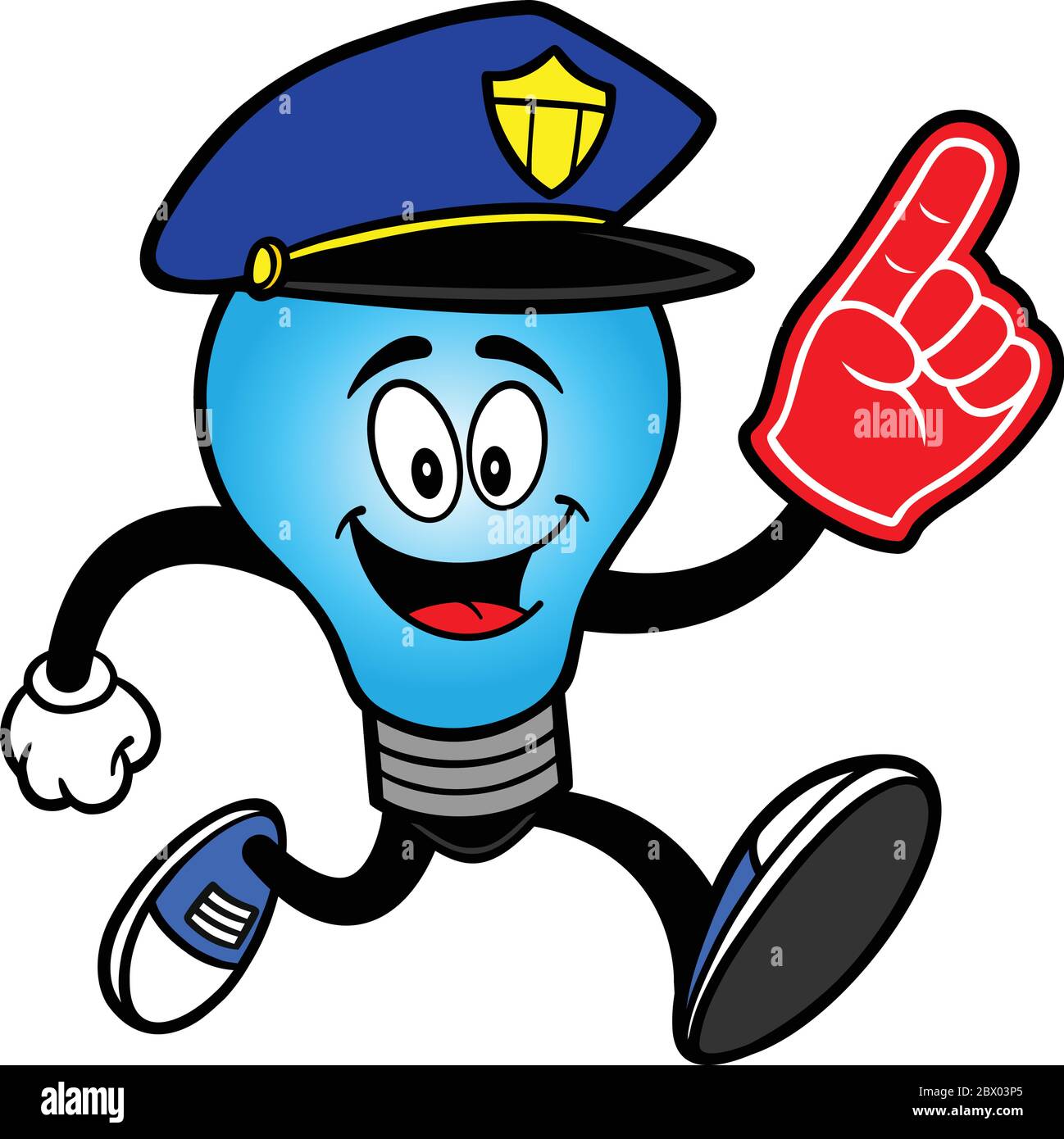 Police Bulb Running with Foam Finger- A Cartoon Illustration of a ...