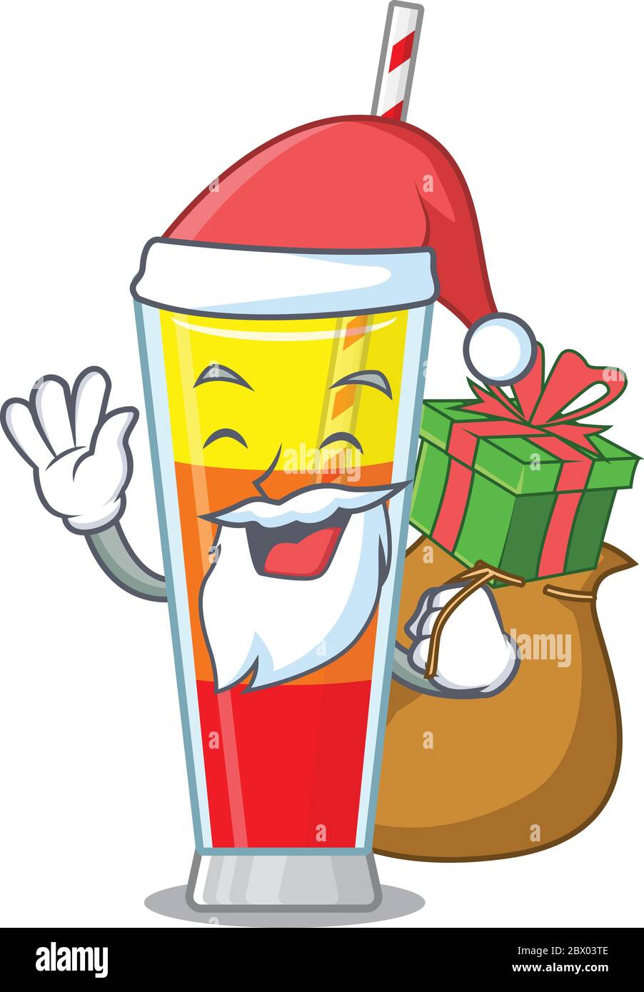 Cartoon design of tequila sunrise cocktail Santa having Christmas gift ...
