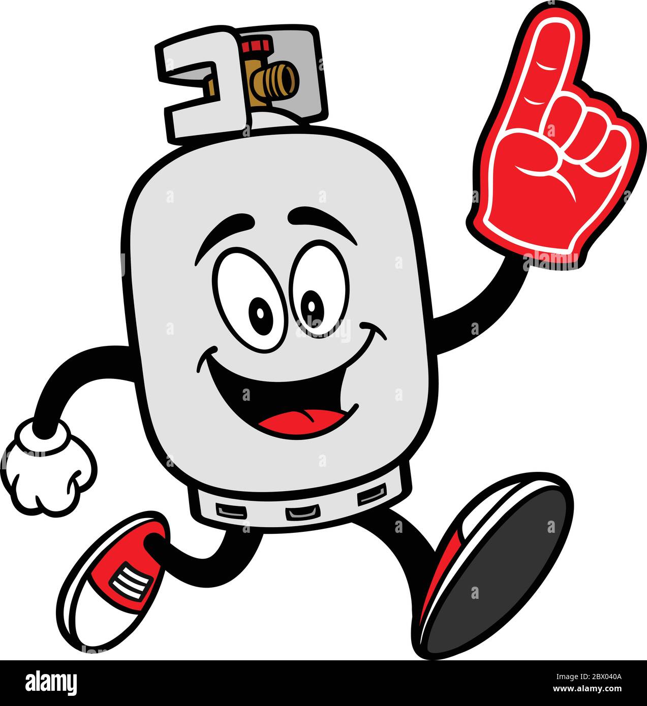 Propane Tank Running with Foam Finger- A Cartoon Illustration of a ...