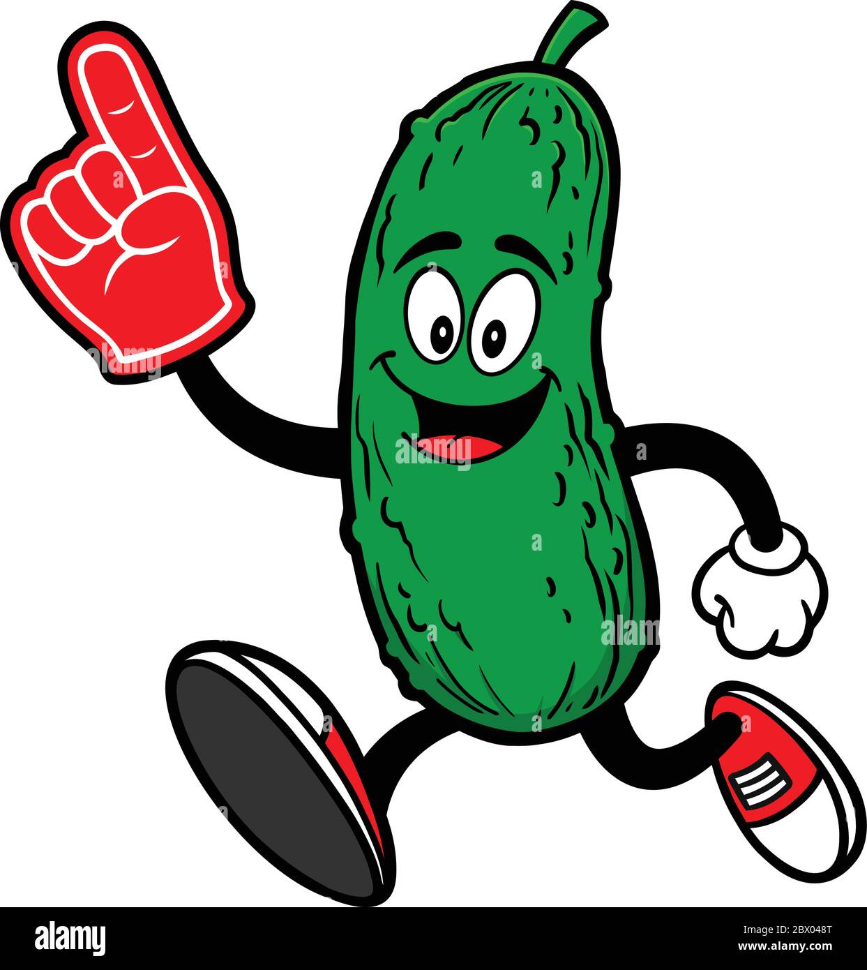 Pickle Running with a Foam Finger- A Cartoon Illustration of a Pickle ...