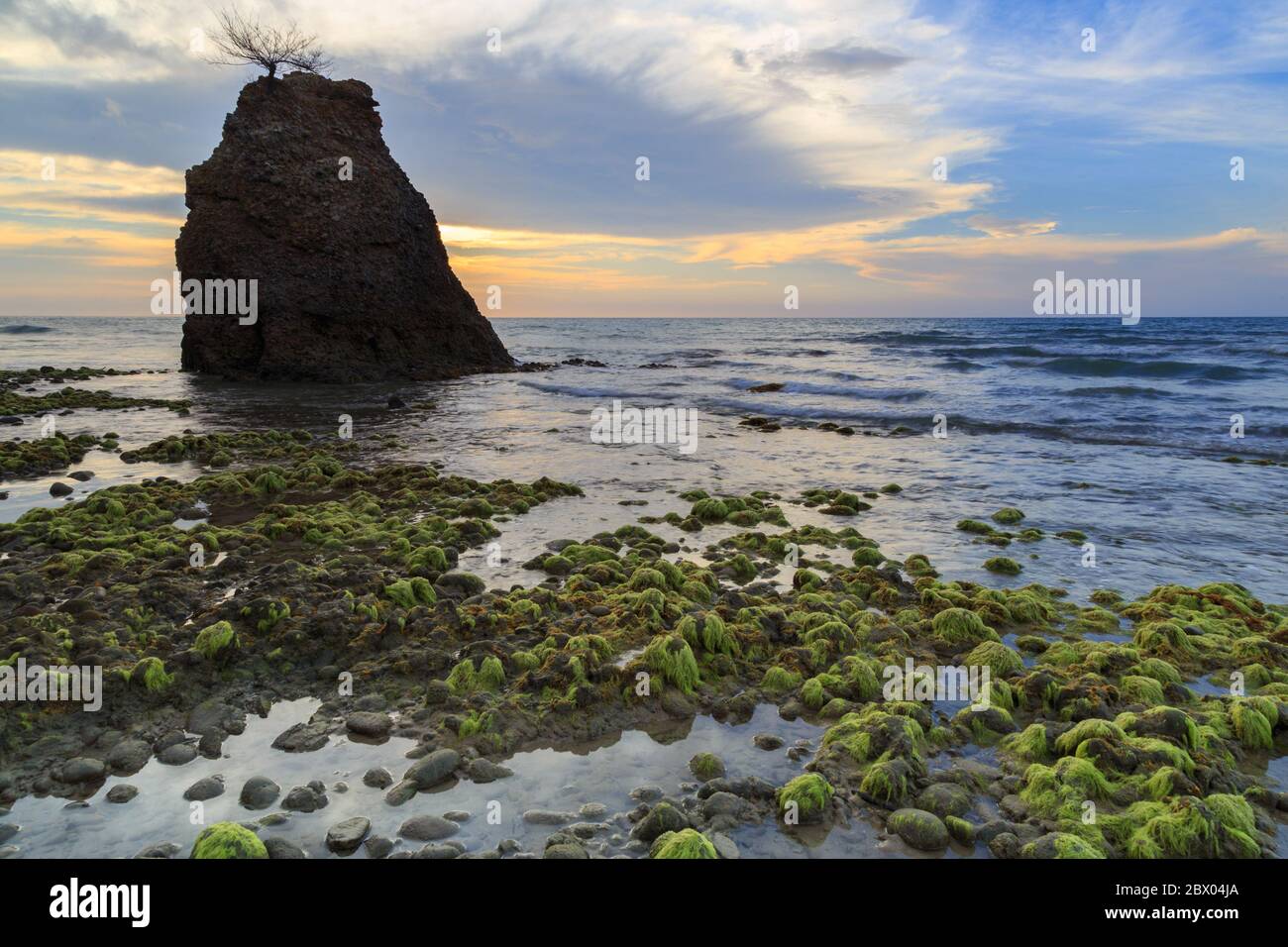 Green moss covered rocks boulders at Batu Luang, Kuala Penyu, Sabah ...
