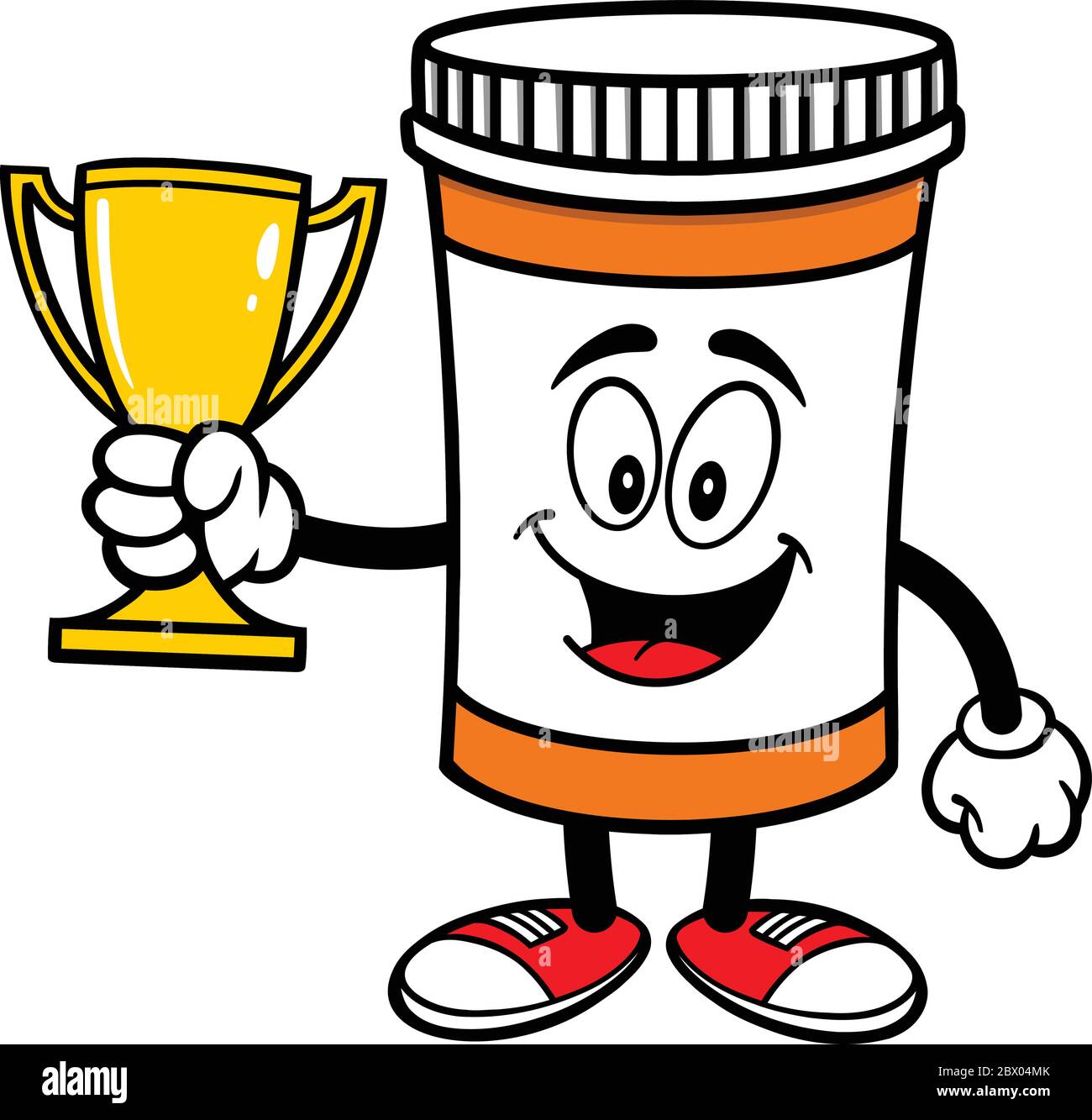Pill Bottle with Trophy- A Cartoon Illustration of a Pill Bottle with a ...