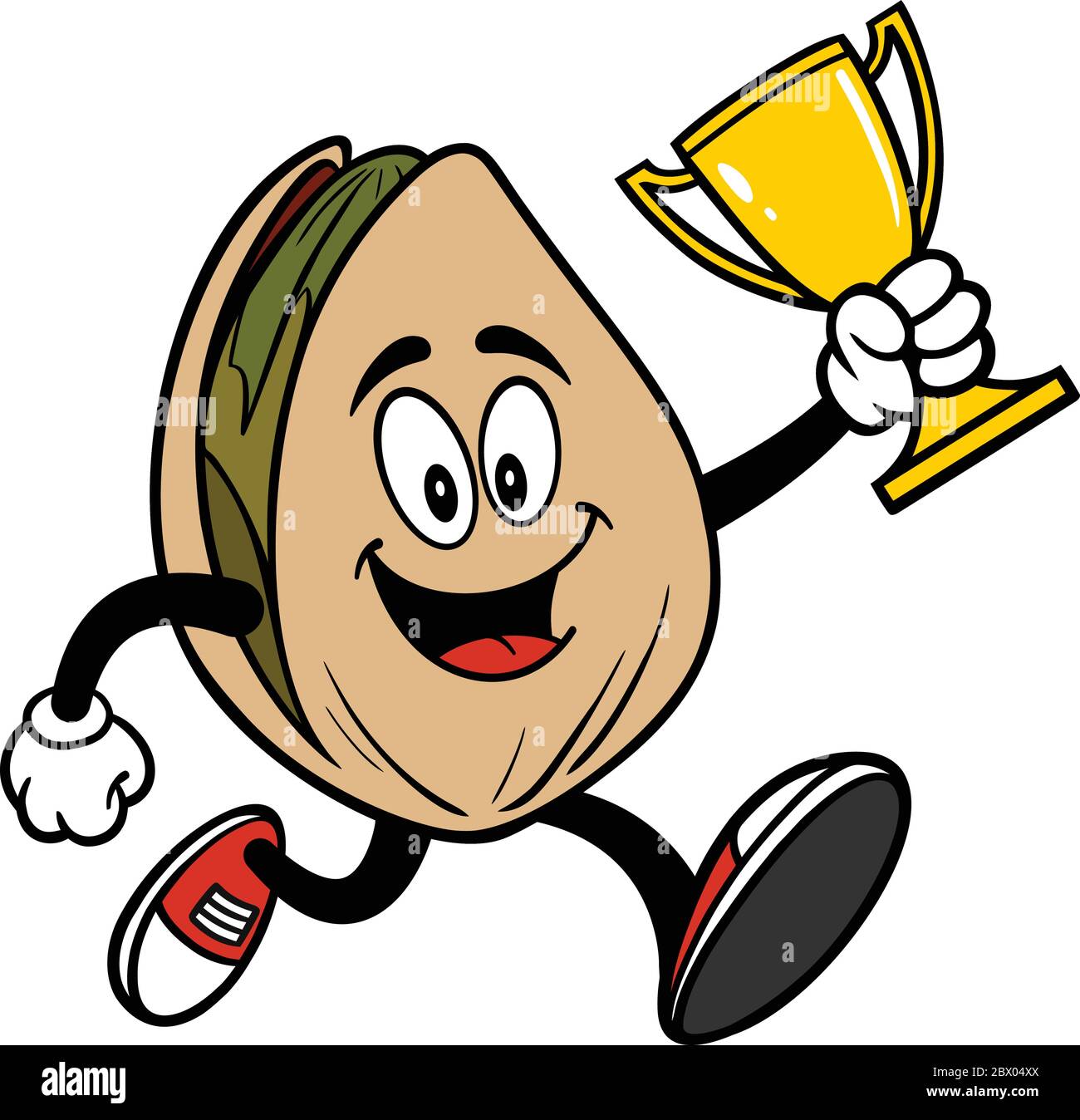 Pistachio Nut Running with a Trophy - A cartoon illustration of a ...