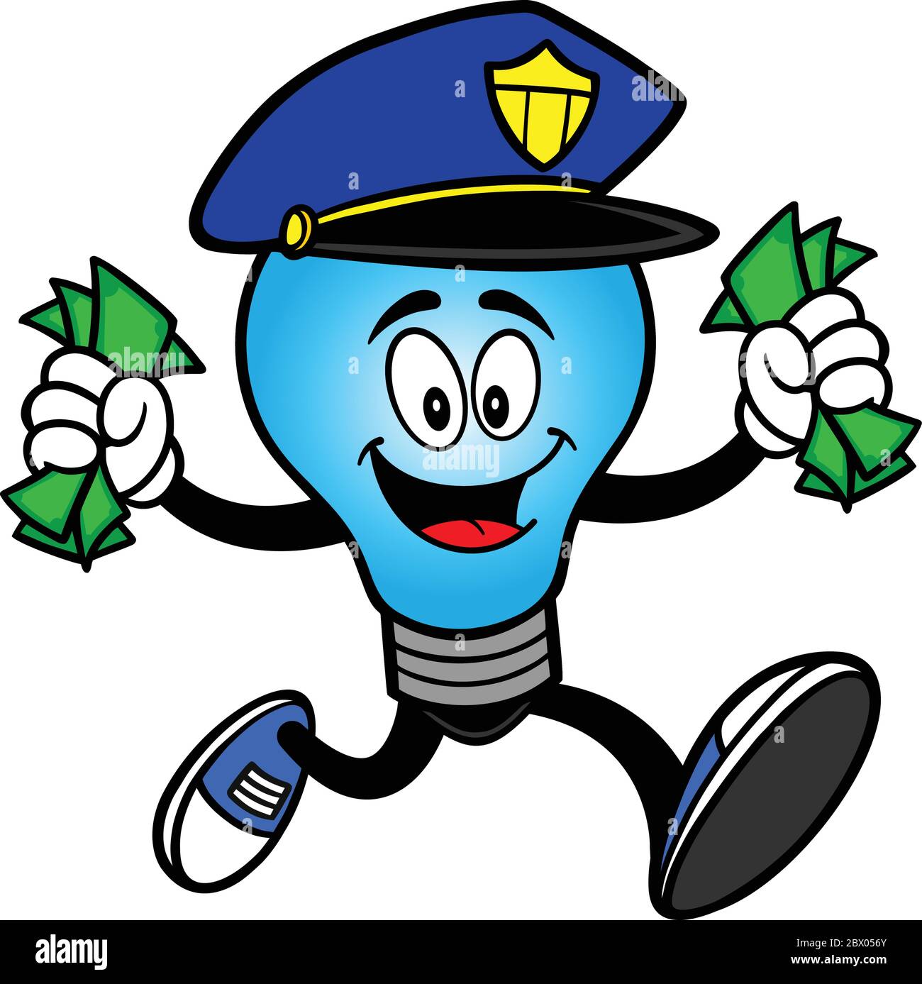 Police Bulb with Money- A Cartoon Illustration of a Police Bulb with ...
