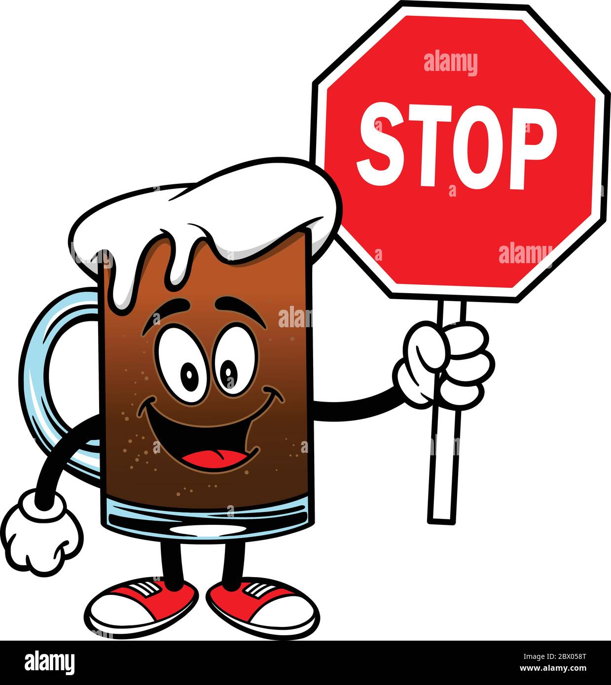 Root Beer with a Stop Sign - A cartoon illustration of a Root Beer ...
