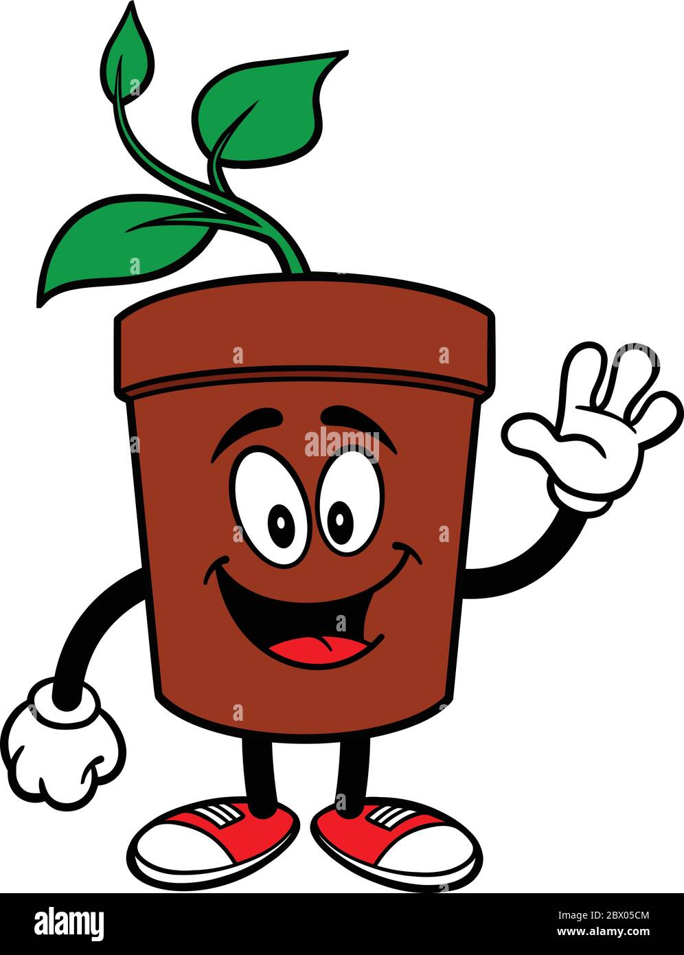 Potted Plant Waving - A cartoon illustration of a Potted Plant Mascot ...