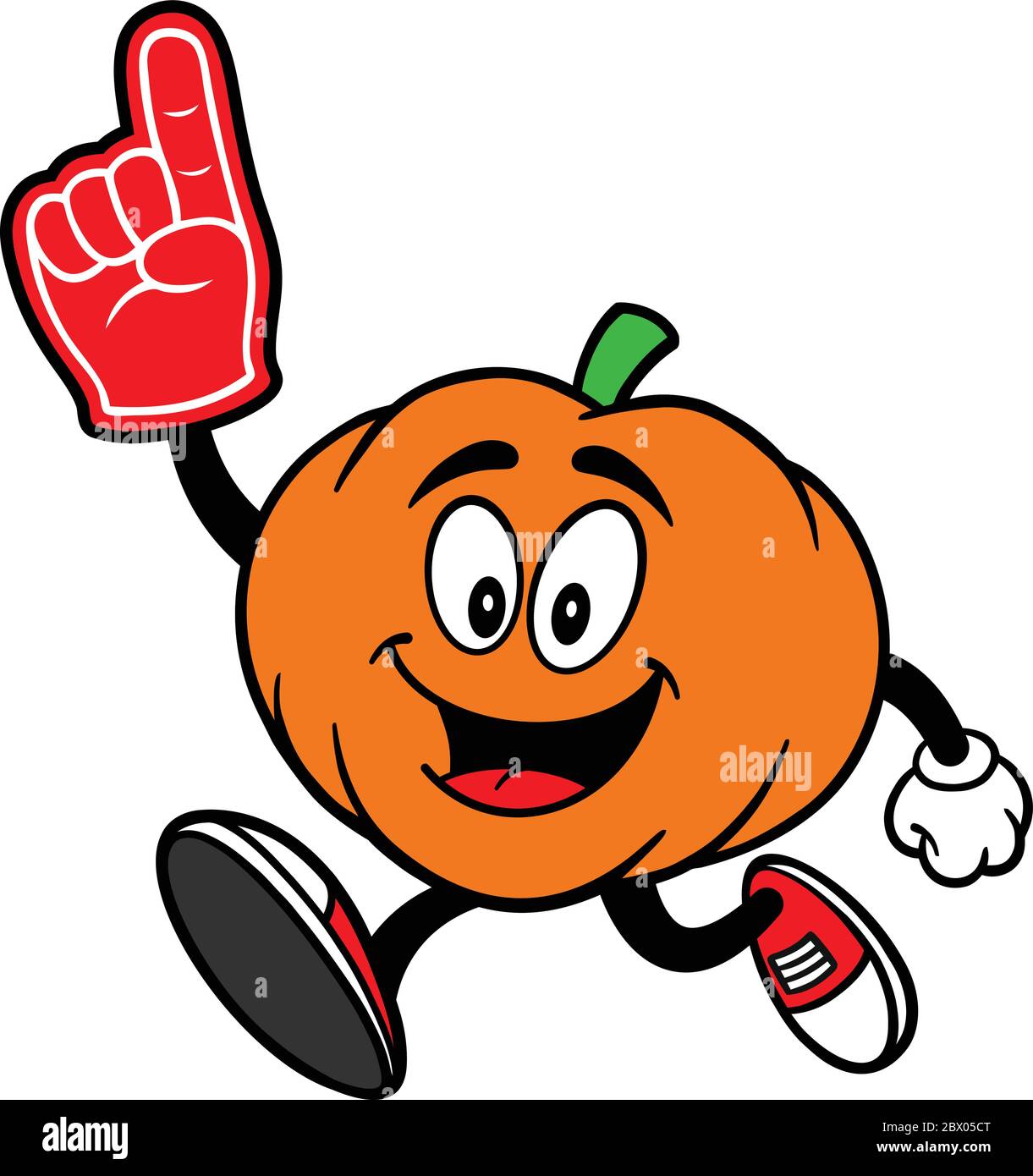 Pumpkin Mascot Running with Foam Finger - A cartoon illustration of a ...