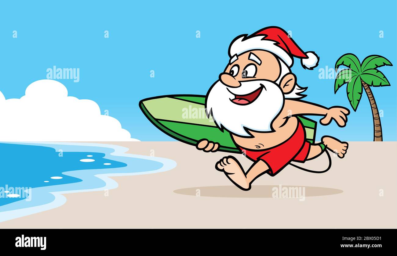 Santa at Beach- A Cartoon Illustration of Santa at the Beach Stock ...