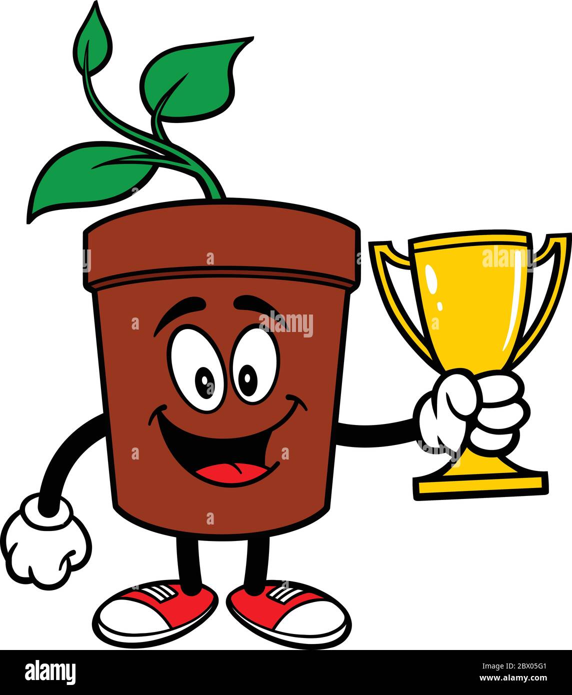 Potted Plant with Trophy - A cartoon illustration of a Potted Plant ...