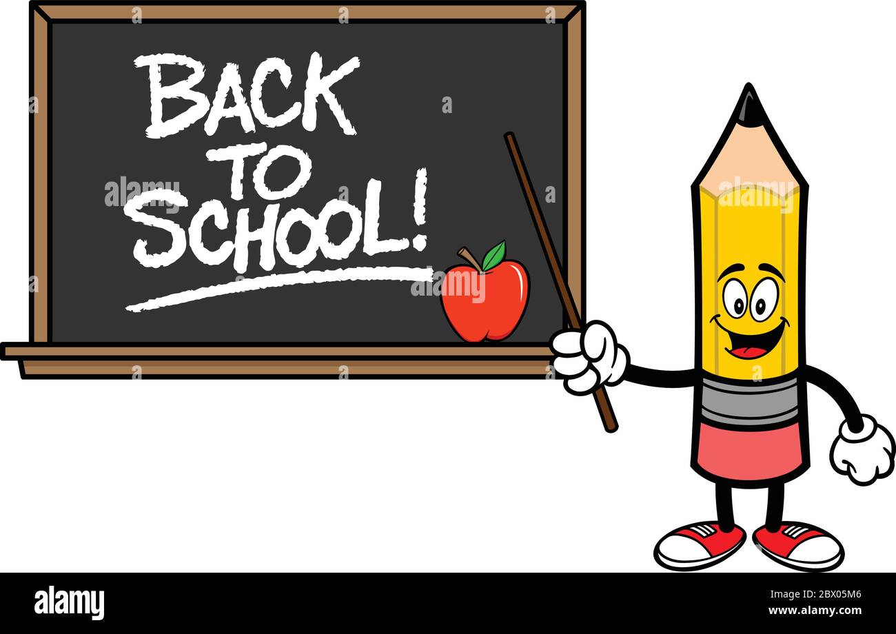 School Pencil with Back to School Blackboard- A Cartoon Illustration of ...