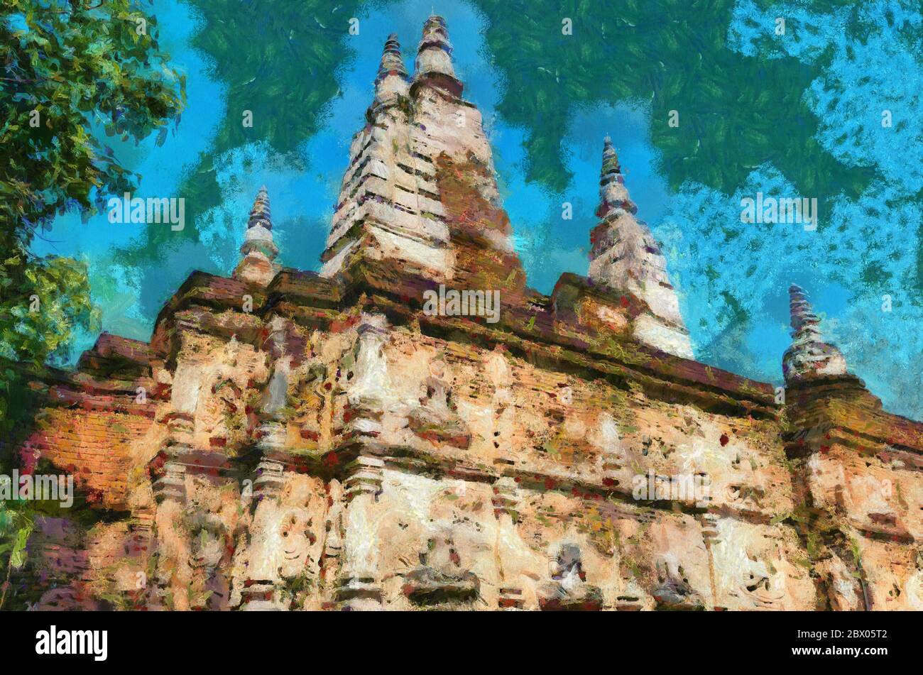 Wat Chet Yot temple,Ancient pagoda decorated with stucco designs. Is a ...
